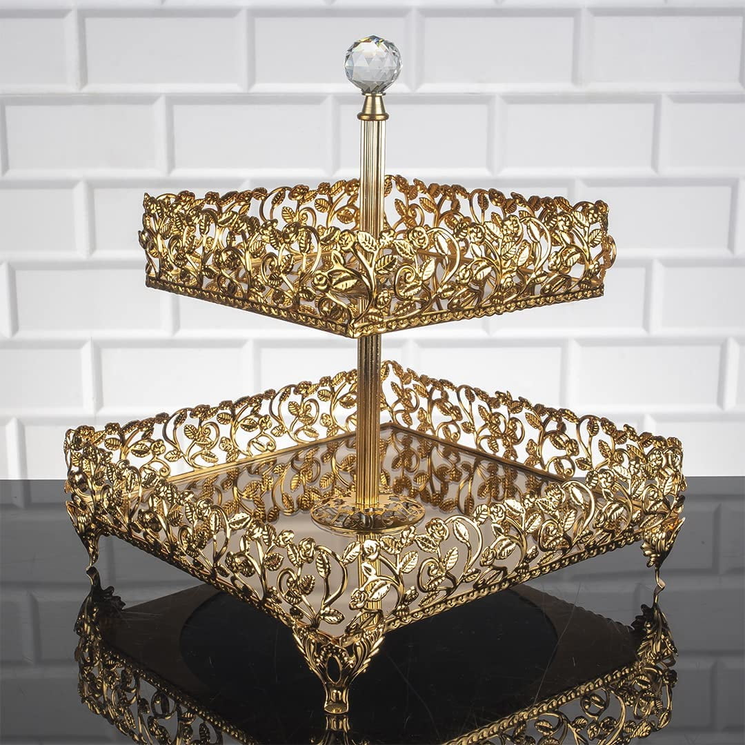 Fancy Square Two Tier Dessert Table Tray, Center Table Decorations for ...
