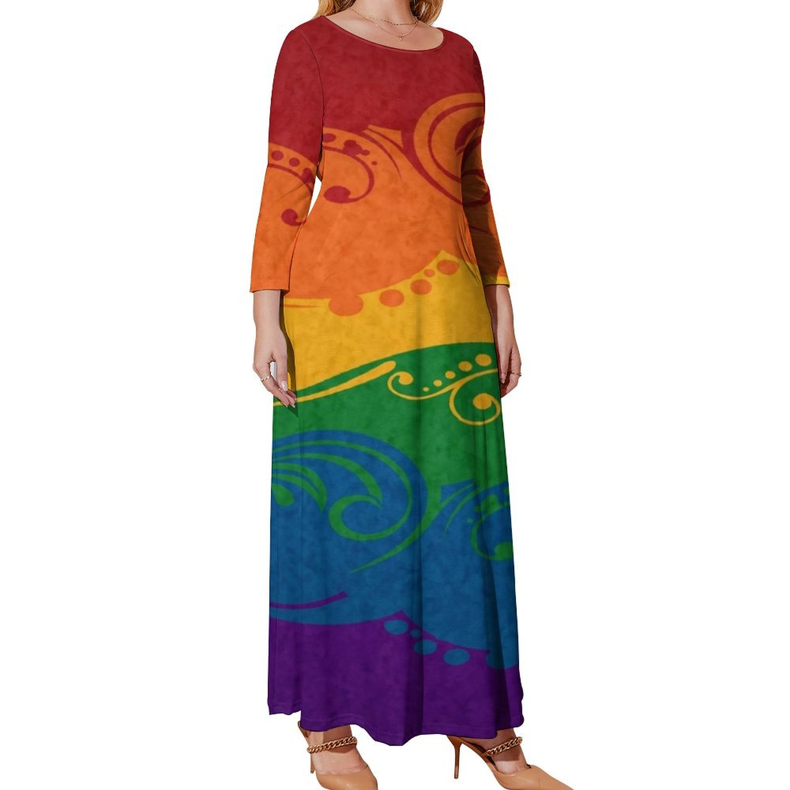 Fancy Swooped and Swirled LGBTQ Pride Flag Background Long Sleeved ...