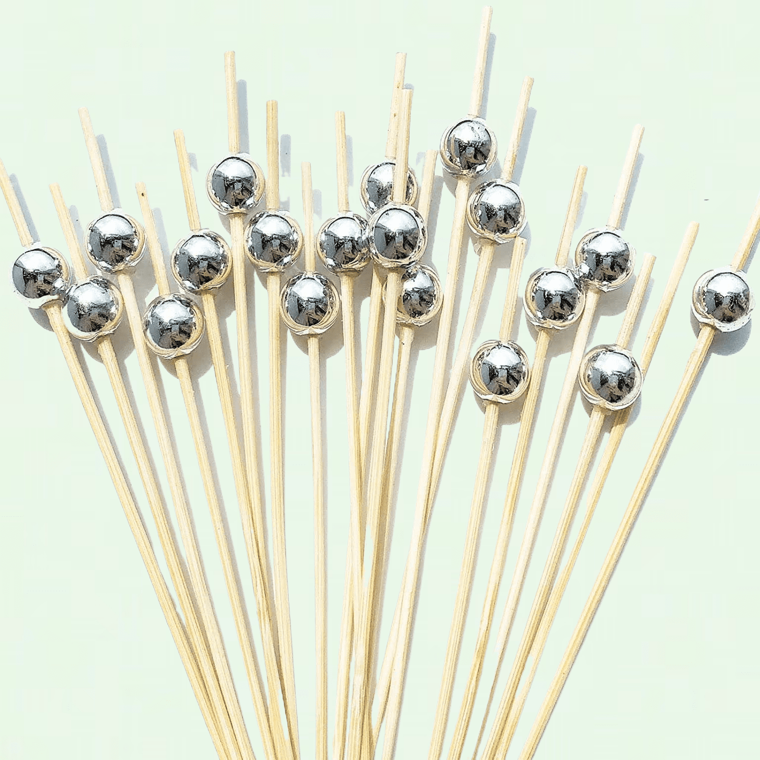 Fancy Toothpicks for Appetizers, 100 Pcs Bamboo Skewers, Silver Pearl ...