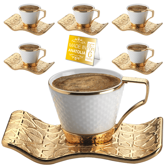 Fancy Turkish Coffee Cups Set for 6 People, Turkish Porcelain Espresso ...