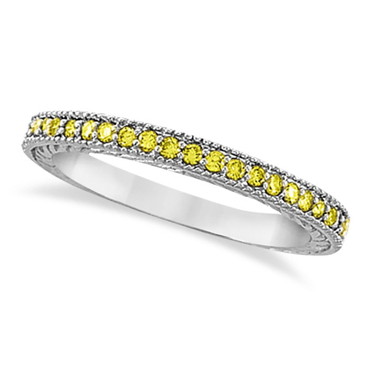 Fancy Yellow Canary Diamond Stackable Ring Band 14Kt White Gold (0.31ct ...