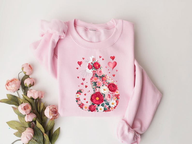 Fancy cat print sweatshirt for Valentine's Day, a gift for female cat ...
