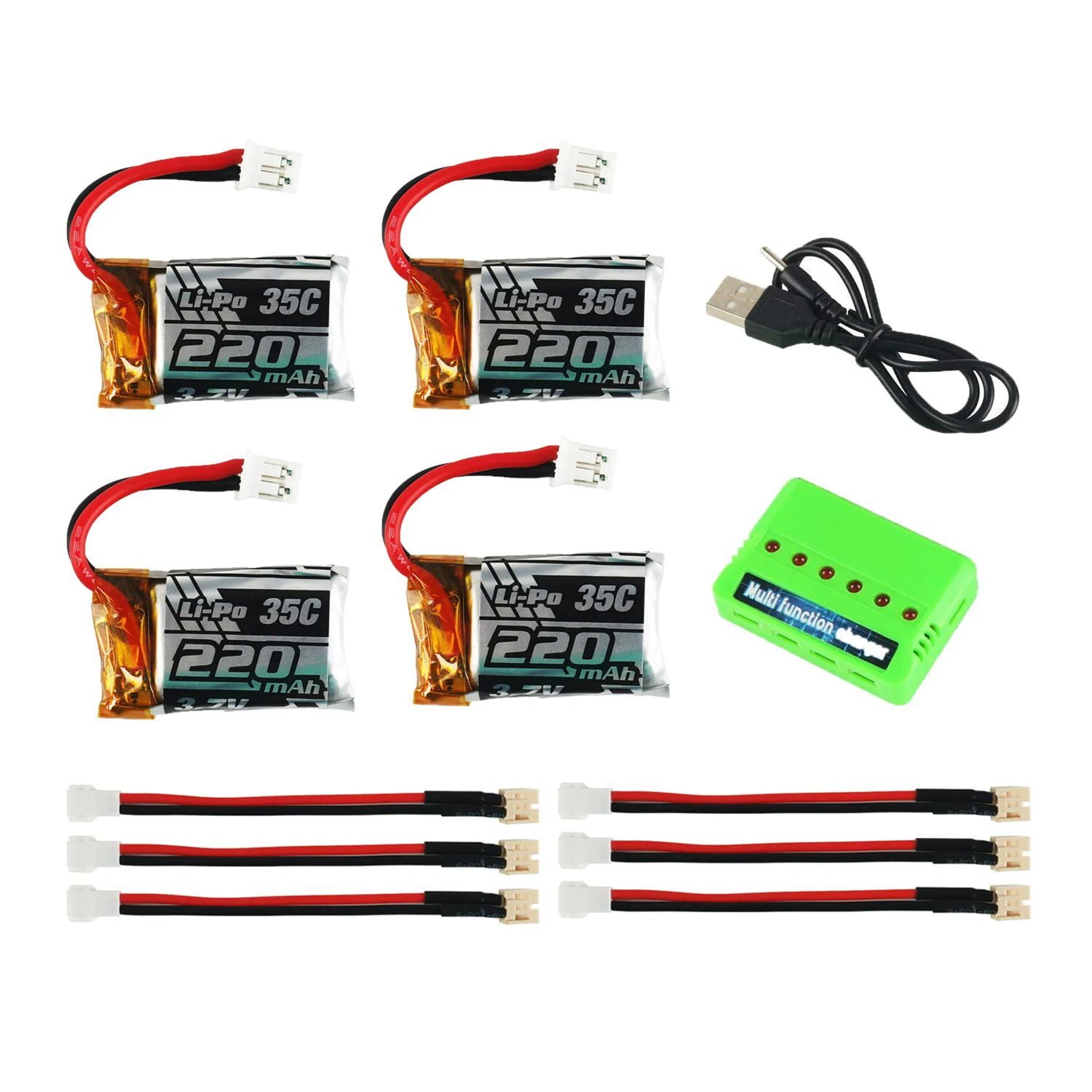 FancyWhoop 4pc 3.7V 220mAh RC LiPo Battery 35C With Charger for Eachine ...