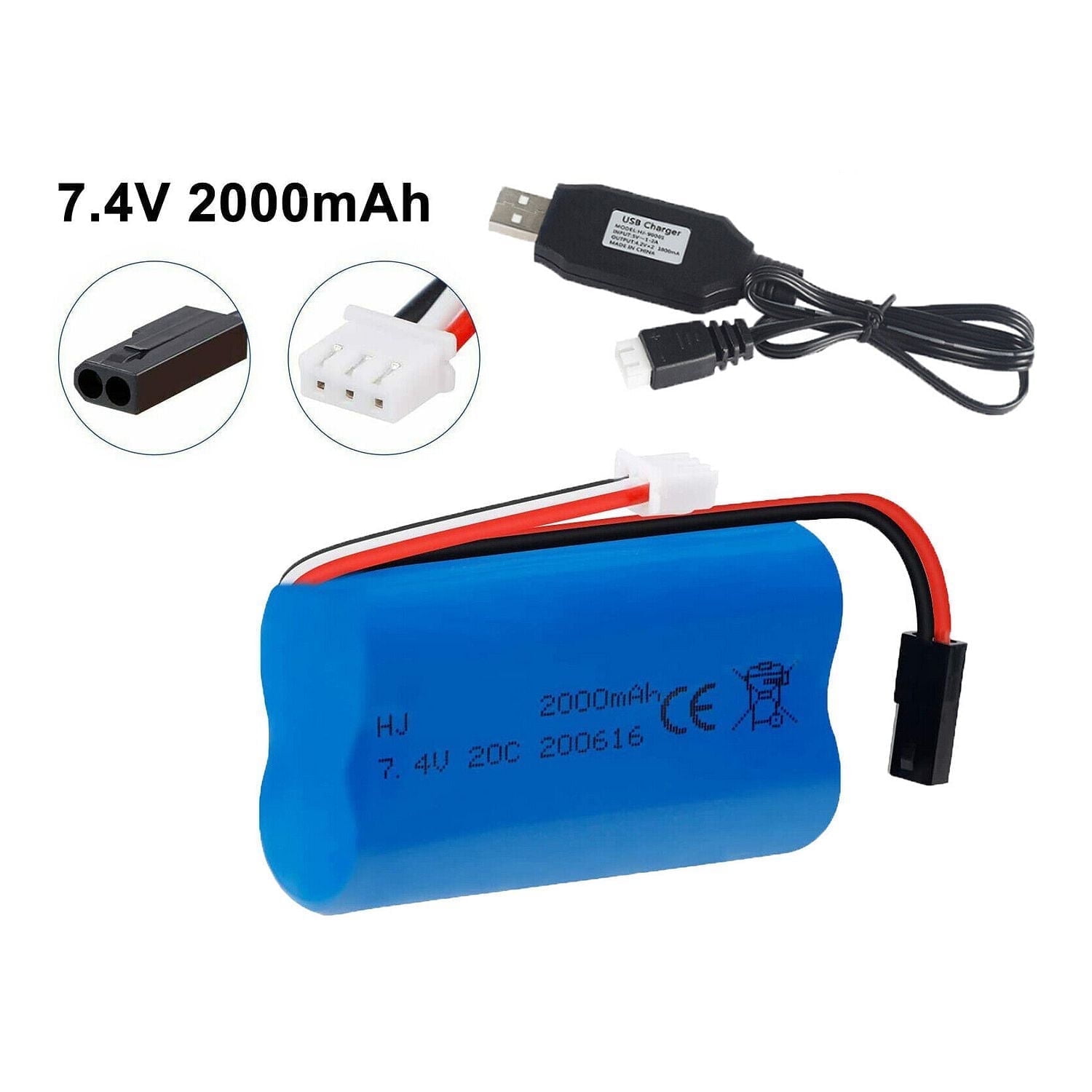 FancyWhoop 7.4V 2000mAh 20C Lipo Battery + USB Charger for RC Car MJX RC Plane Syma 822 T640 F39 ...
