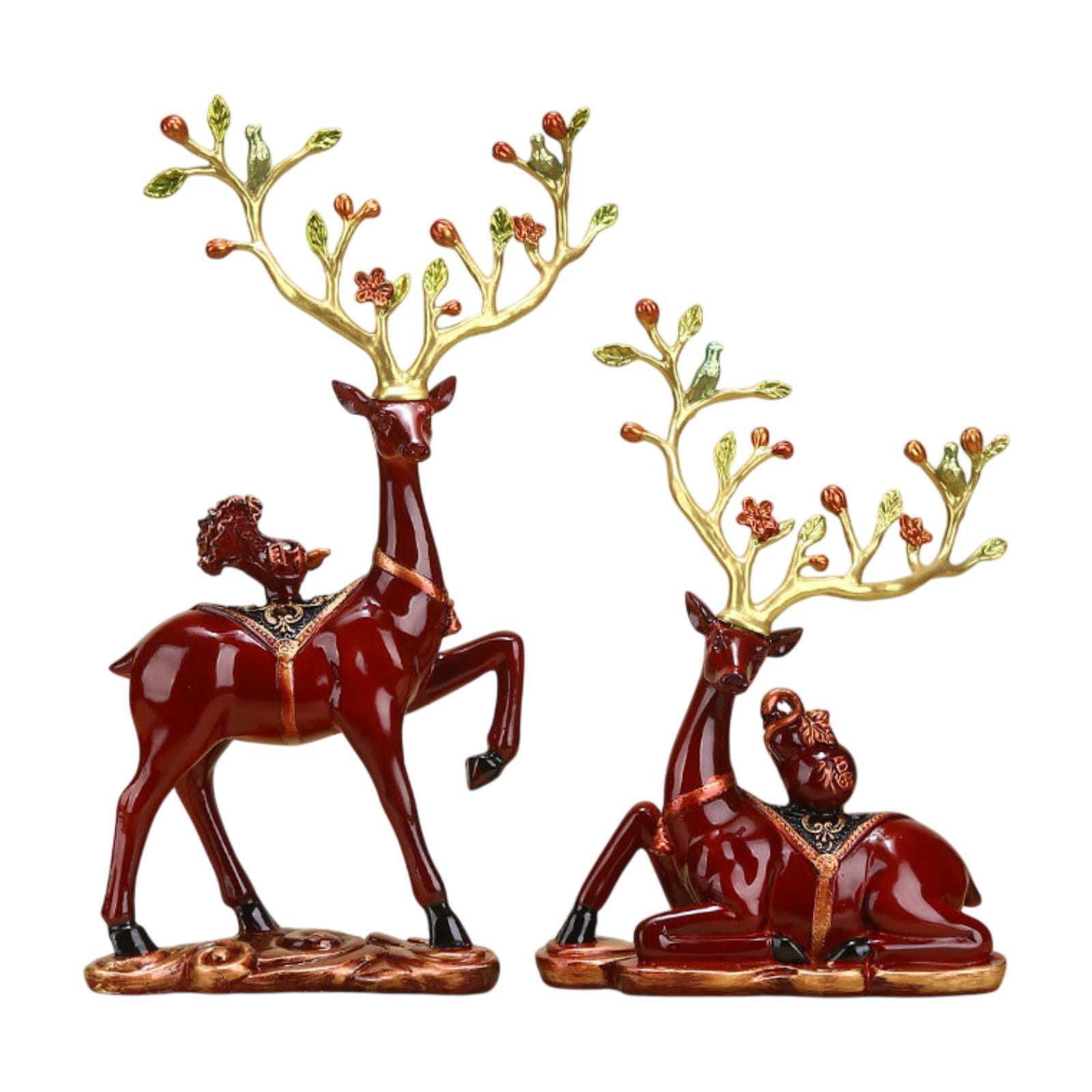 Fancyes 2 Pieces Deer Statues Decorative Figurines Resin Desktop ...