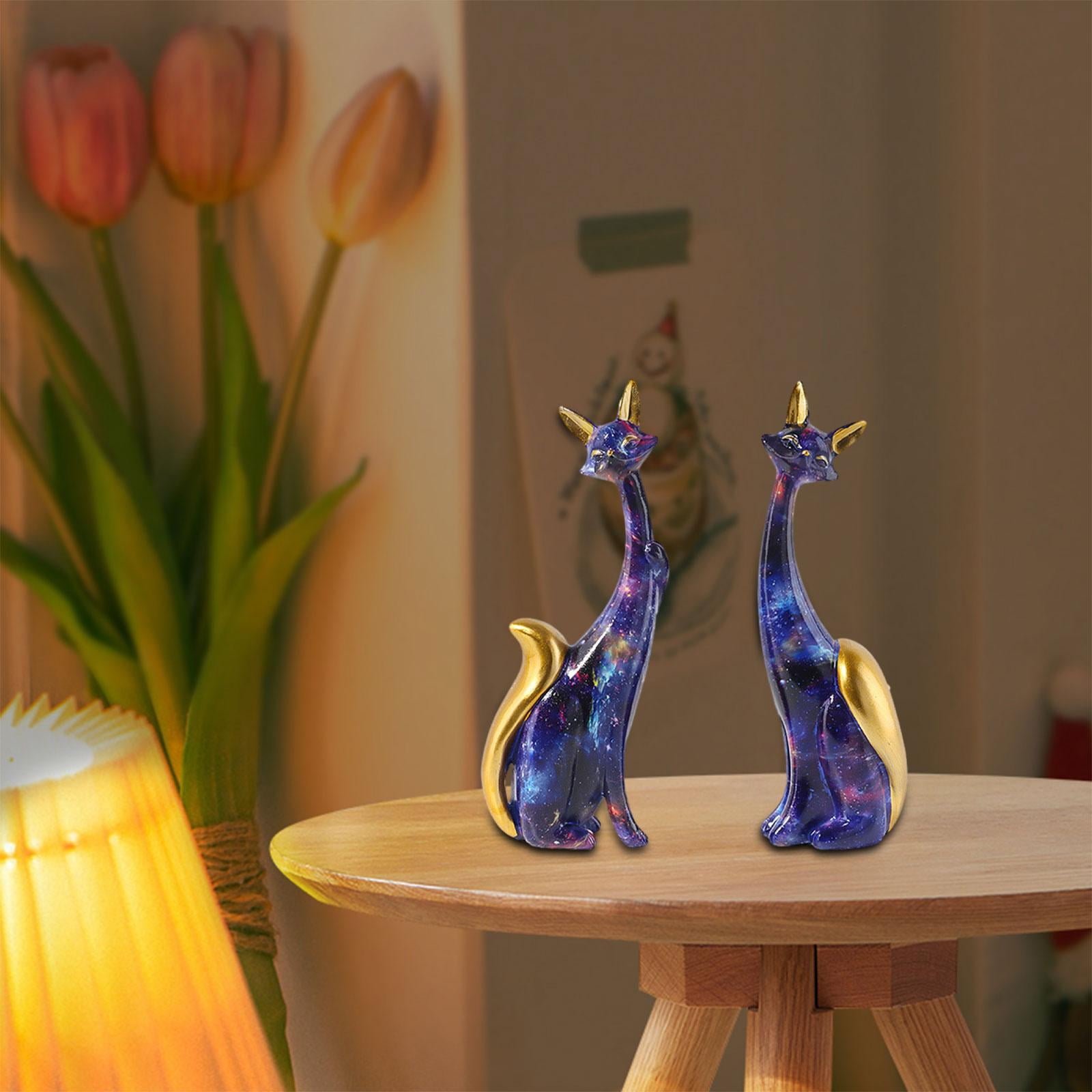 Fancyes 2Pcs Couple Cat Statues Decorative Figurines Abstract Desktop ...