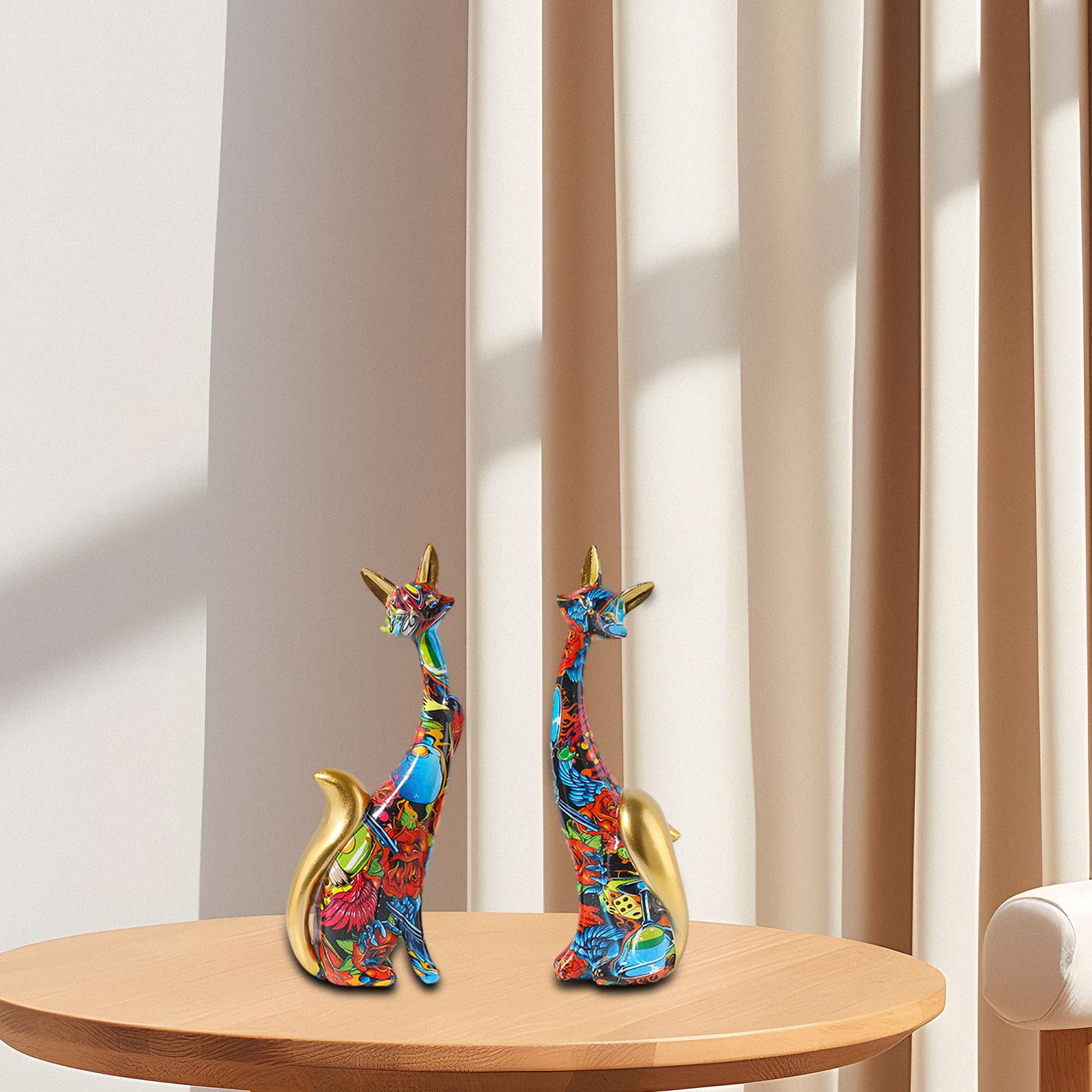 Fancyes 2Pcs Couple Cat Statues Decorative Figurines Abstract Desktop ...