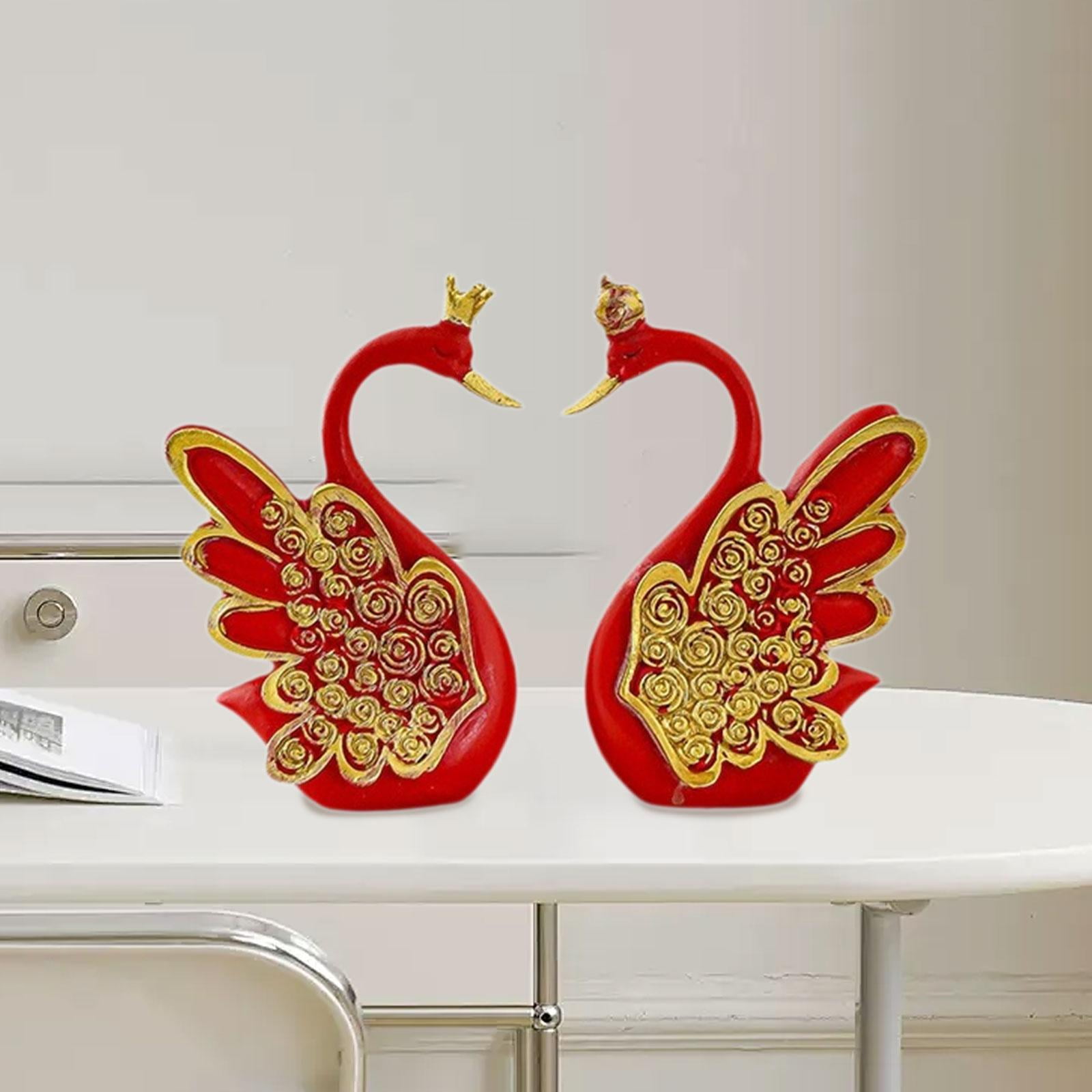 Fancyes 2Pcs Swan Statues Tabletop Ornaments Table Centerpiece Resin ...