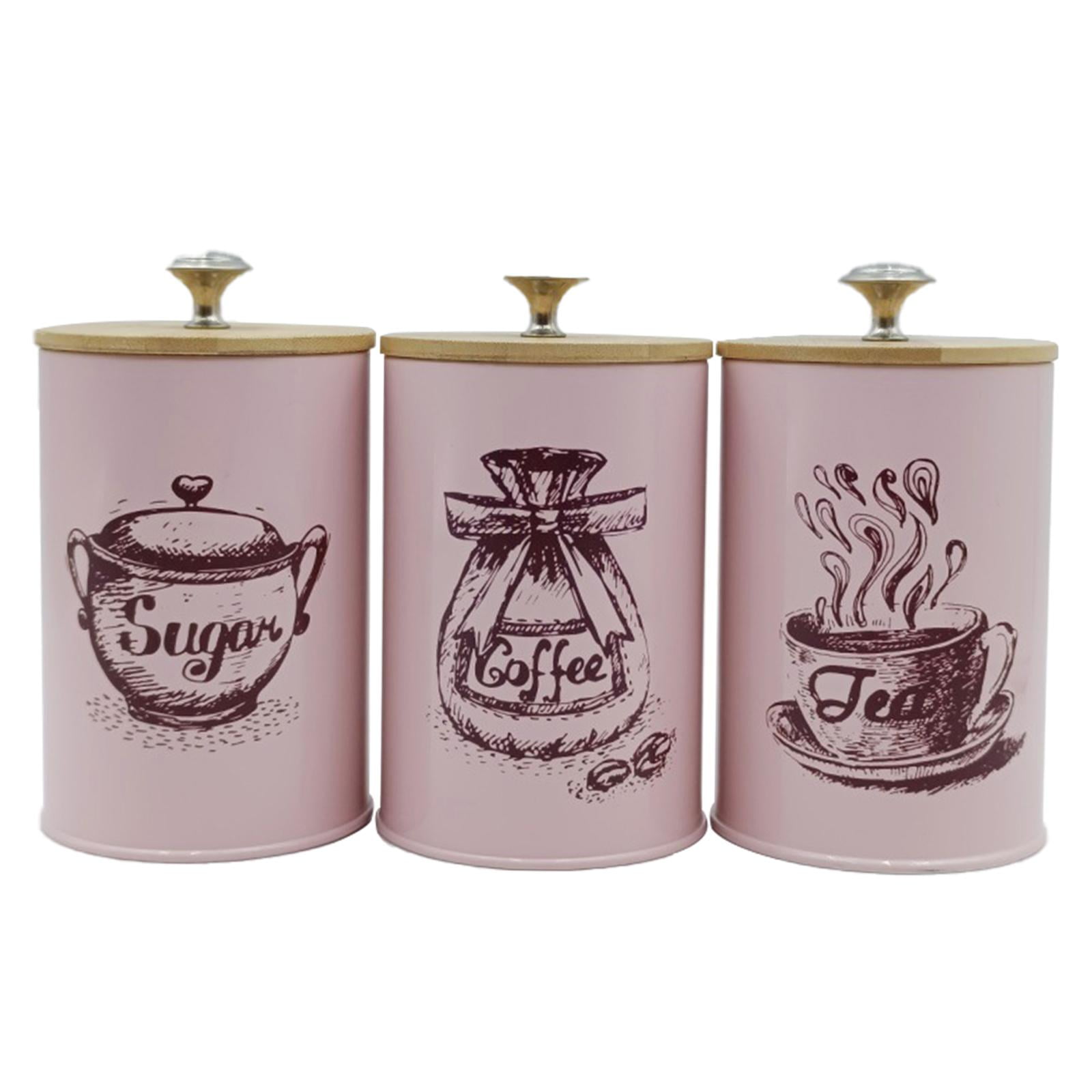 Fancyes 3 Pieces Kitchen Canisters Set Coffee Tea Sugar Containers Iron ...