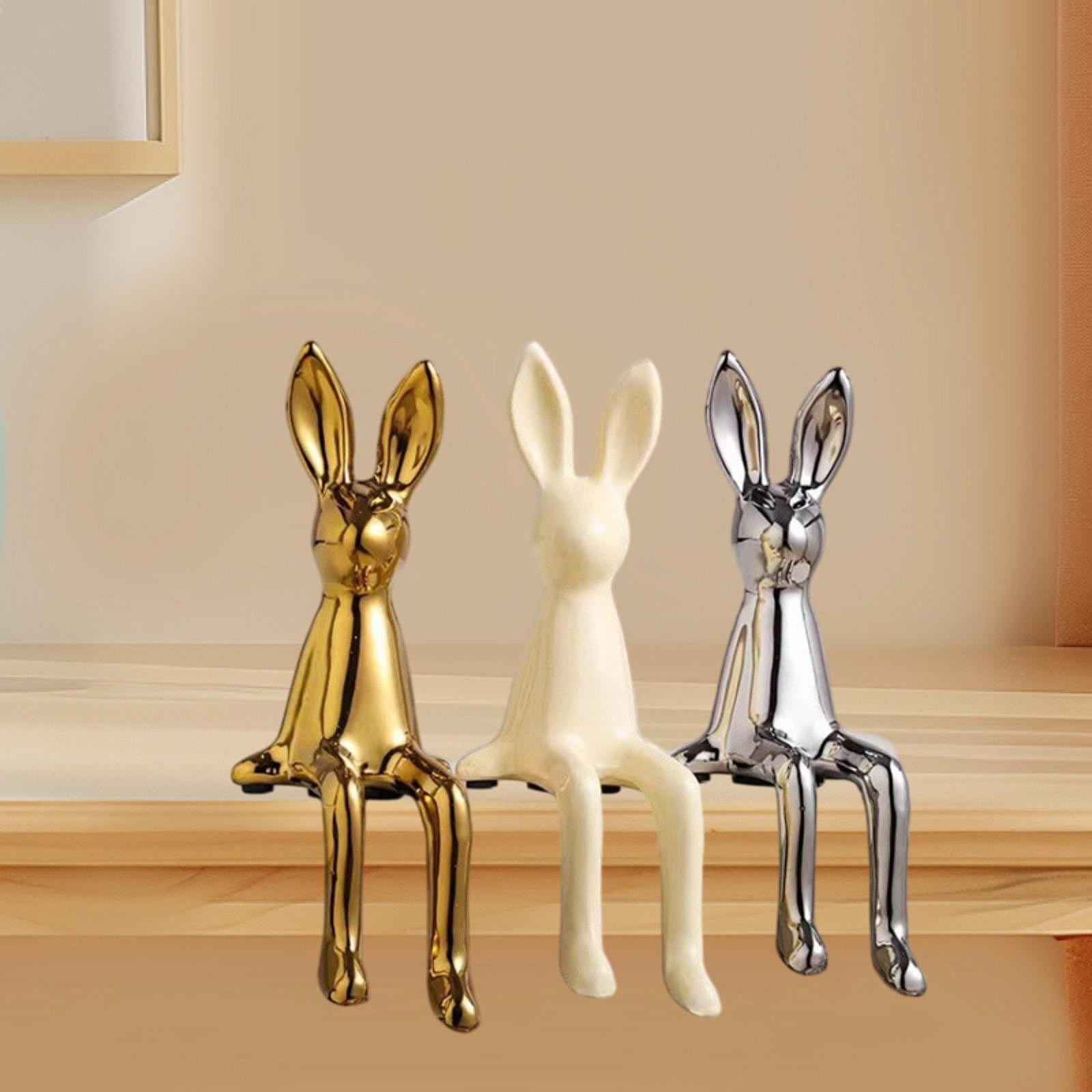 Fancyes 3 Pieces Sitting Bunny Statue Desk Ornament Art Crafts Ceramic ...