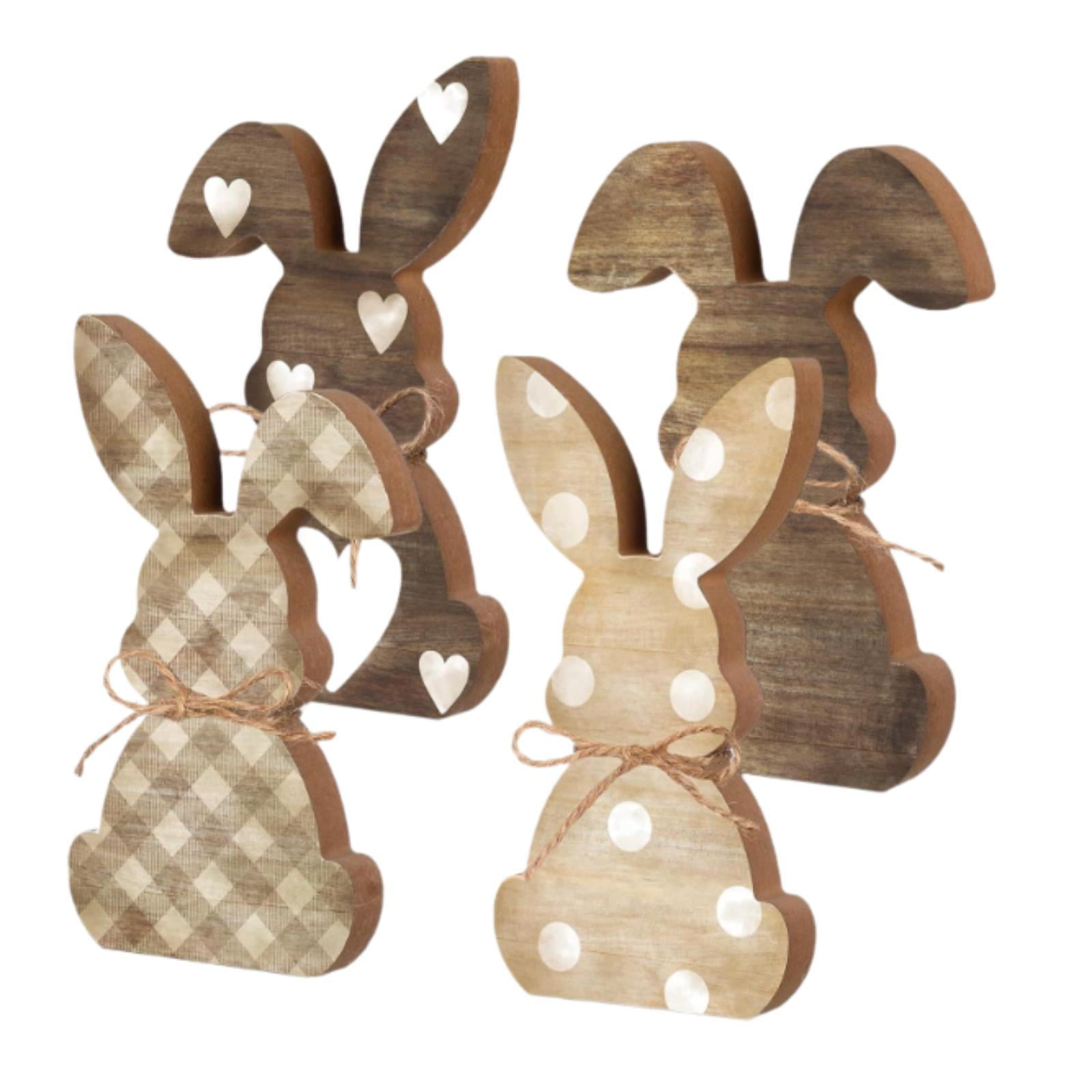 Fancyes 4Pcs Wooden Bunny Signs Easter Table Decorations Gift Home ...