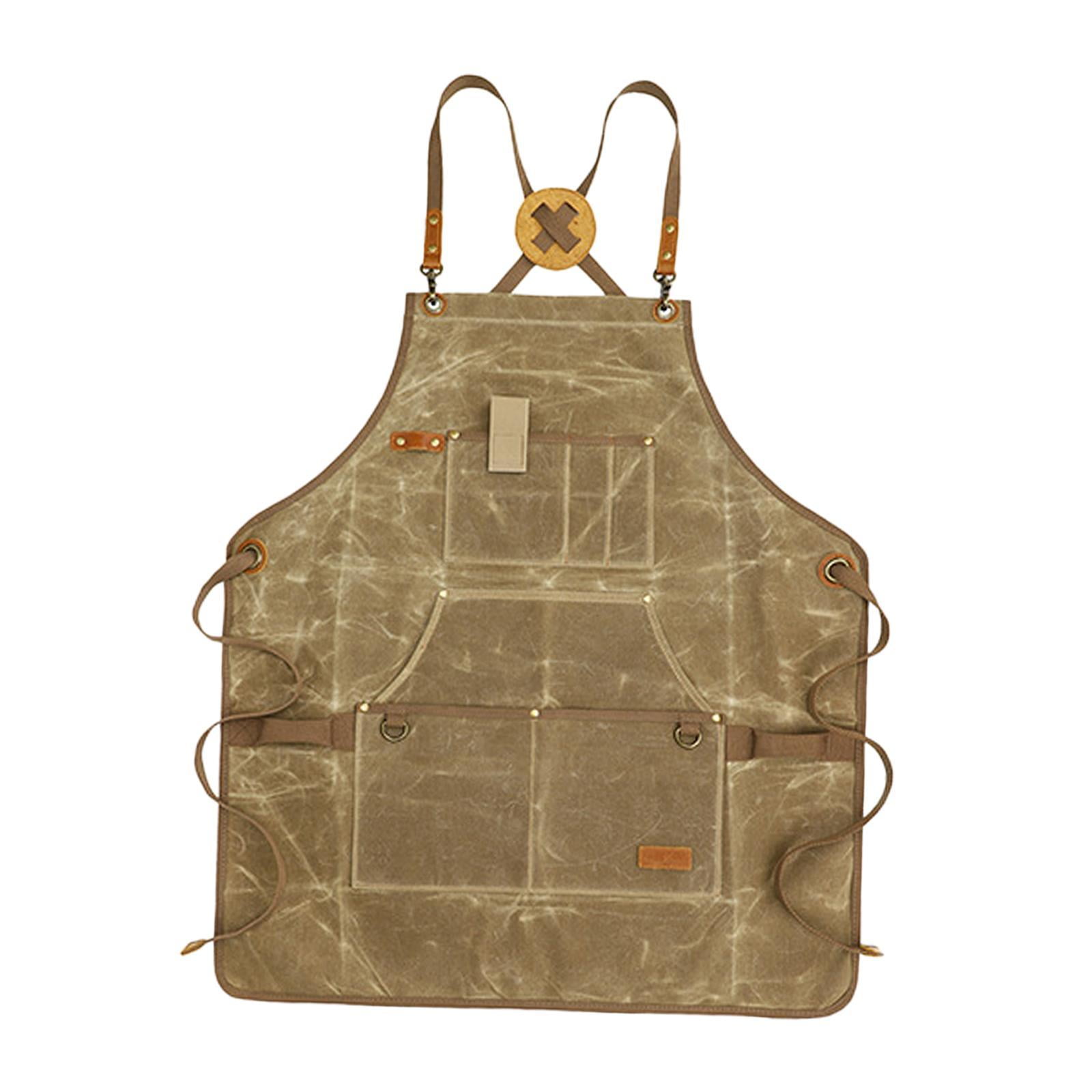 Fancyes Canvas Apron Outdoor Apron Multifunctional Cross Back Apron BBQ ...