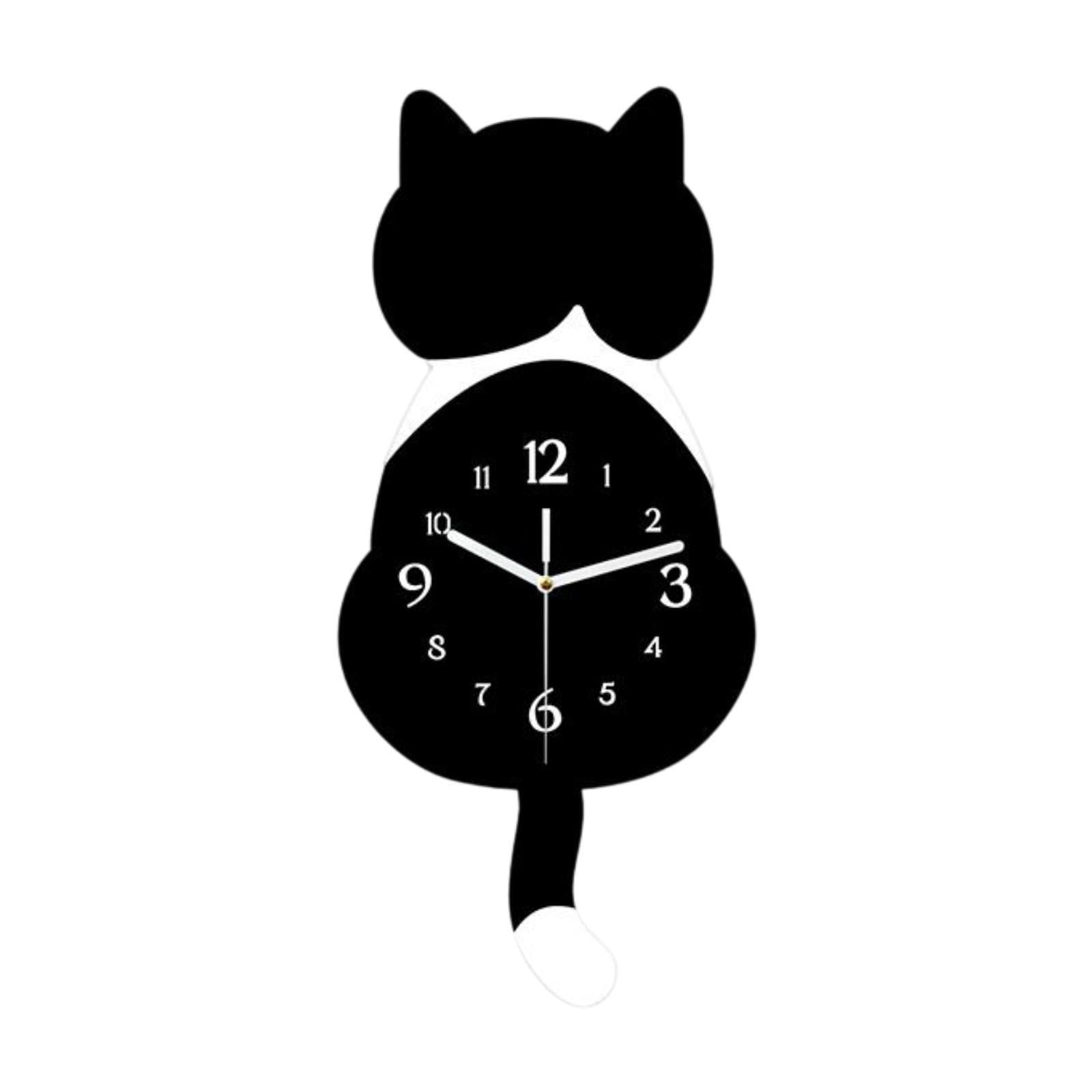 Fancyes Cat Wall Clock Cute Pendulum Decorative Clock for Living Room ...