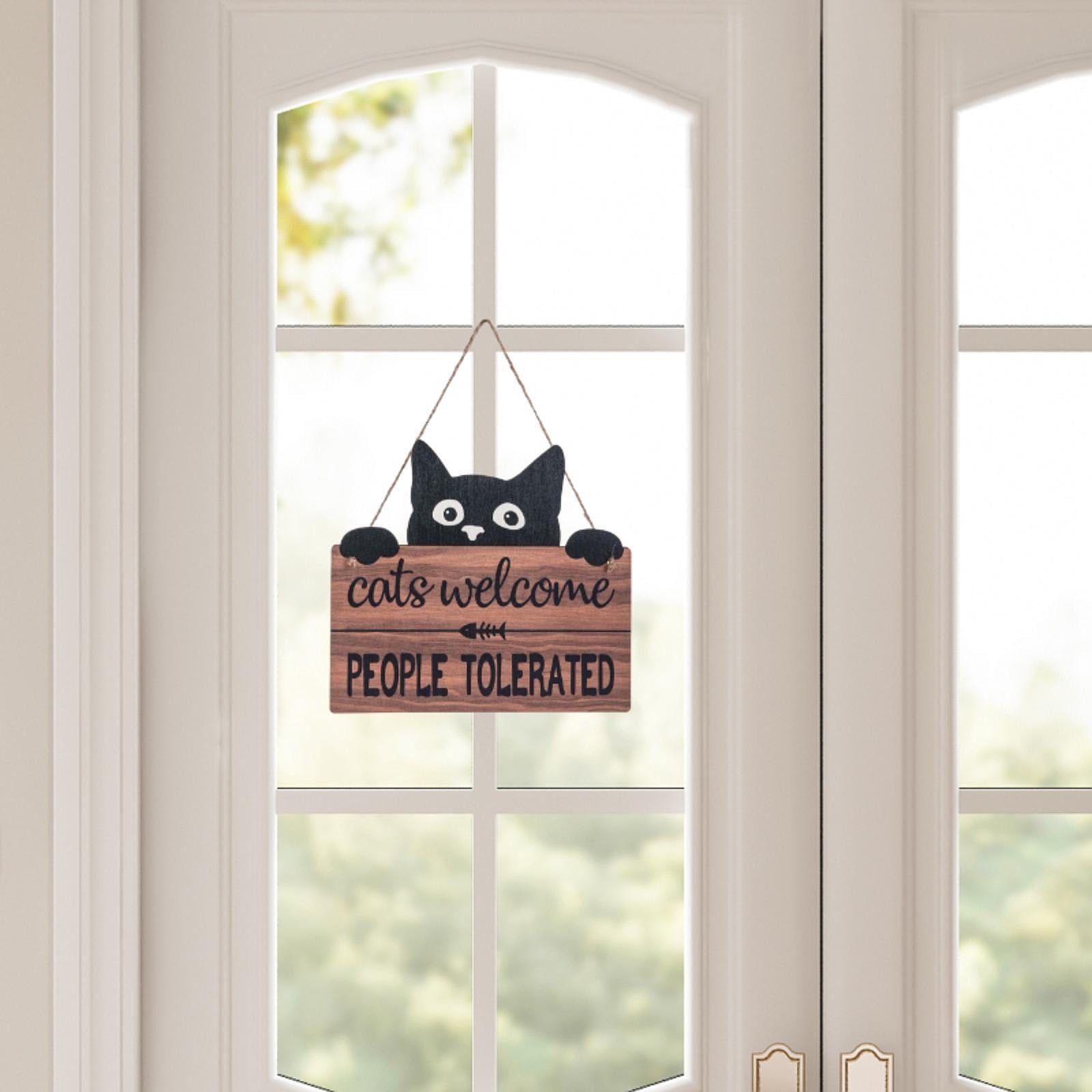 Fancyes Funny Cat Welcome Sign ,Kitten Wooden Plaque Pendant, Wall ...