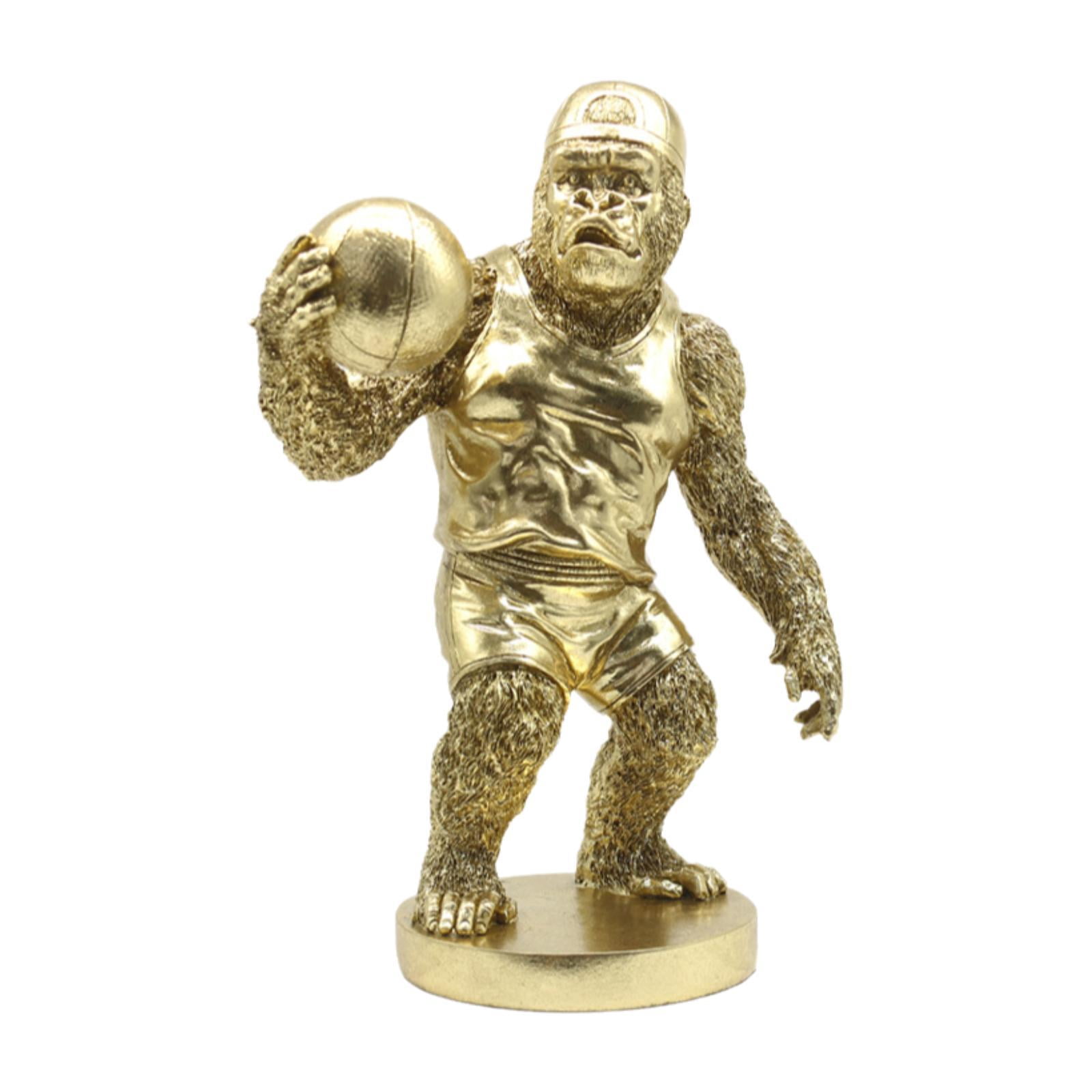 Fancyes Gorilla Statue Resin Figurine Artwork Gold Crafts for Home ...