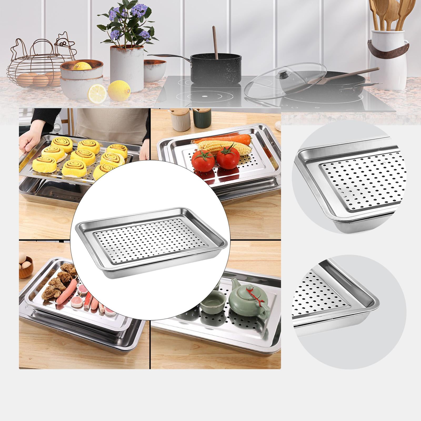 Fancyes Hollow Tea Tray Food Storage Tray Rectangular Stainless Steel ...