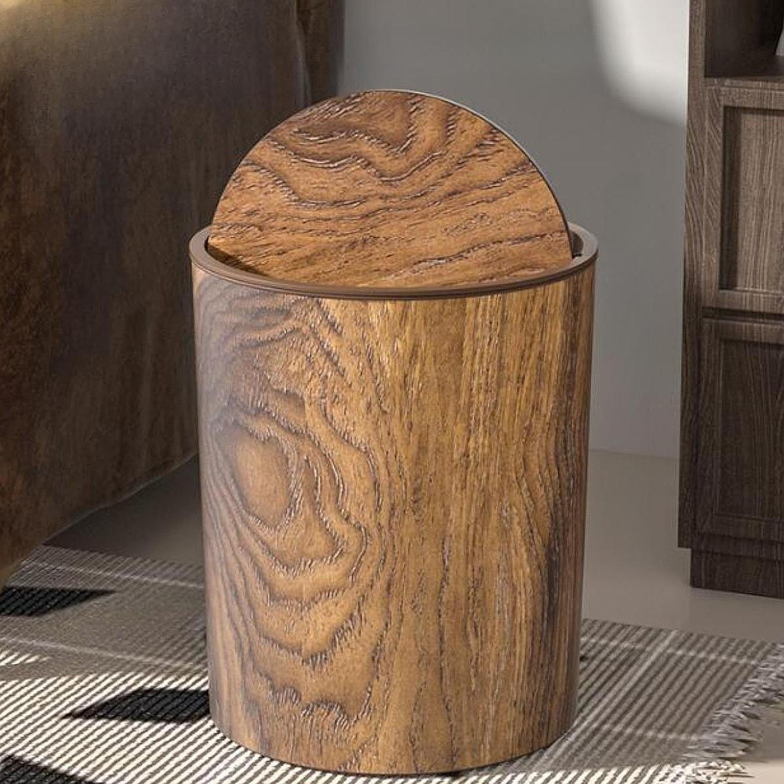 Fancyes Imitation Wood Trash Can Rubbish Bin Creative Multipurpose ...