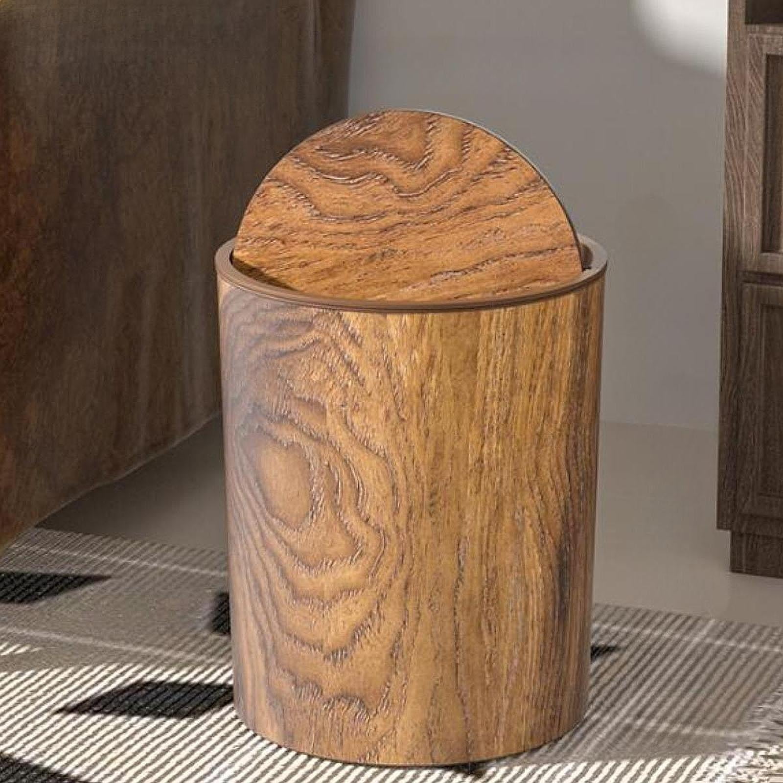 Fancyes Imitation Wood Trash Can Rubbish Bin Creative Multipurpose ...