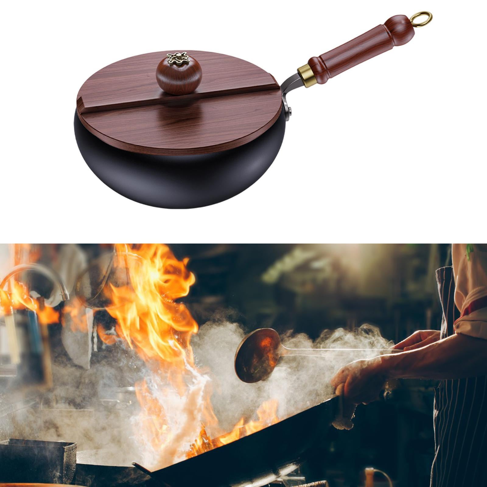 Fancyes Iron Wok Chinese Wok Flat Below, Cooking Pan Stand to Clean ...