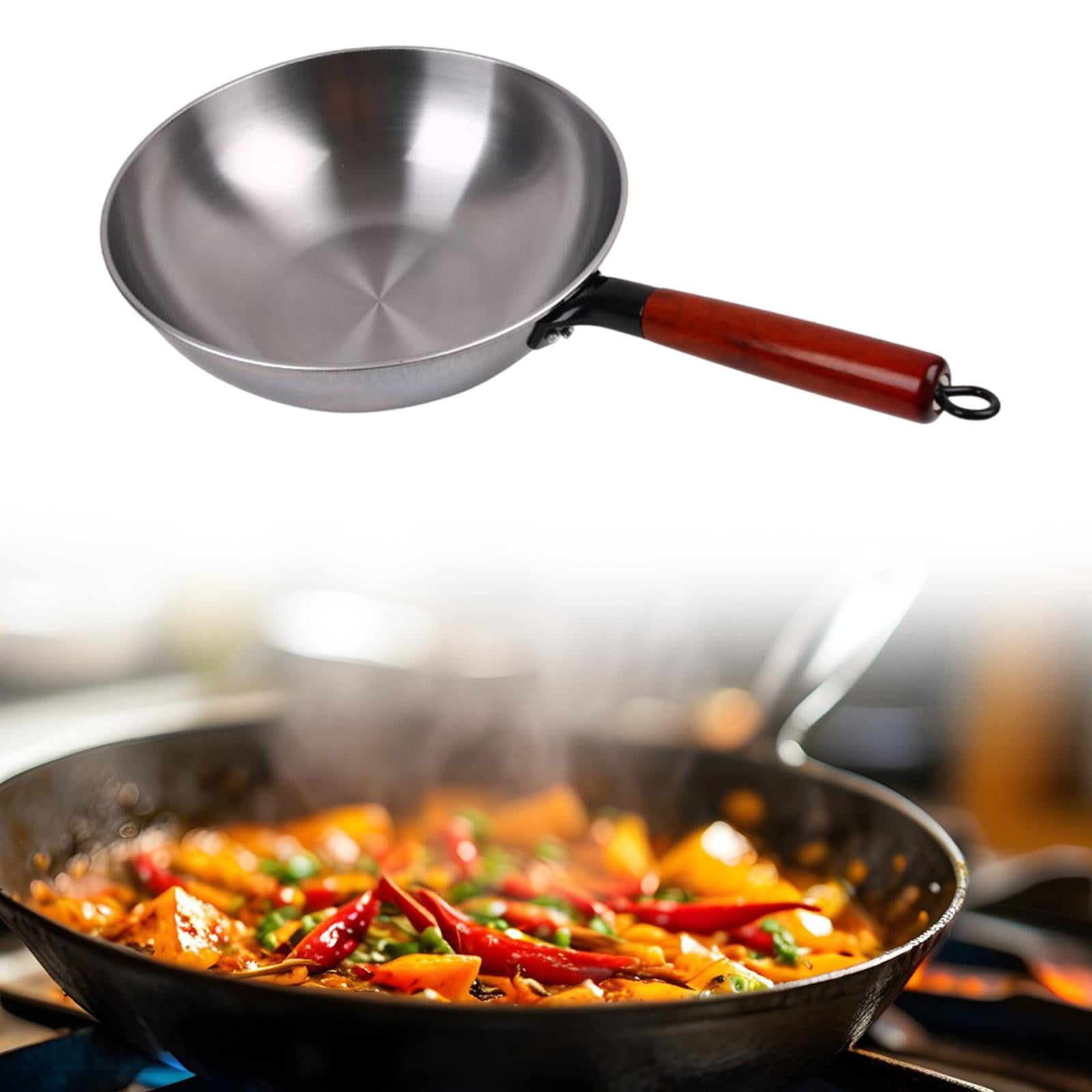 Fancyes Iron Wok Fry Pan Without A Lid with A Wooden Handle for All ...