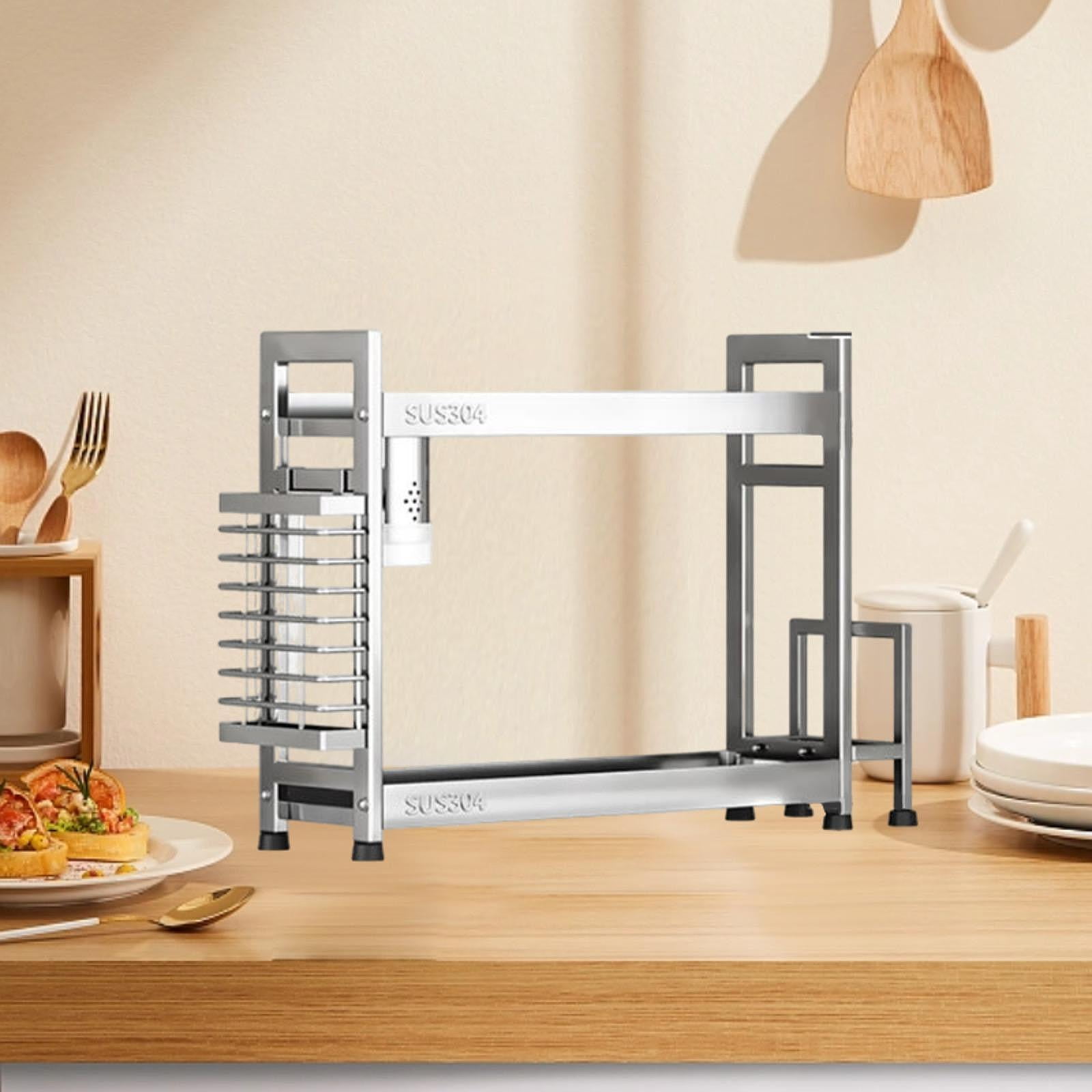 Fancyes Spice Rack 2 Tier Kitchen Storage Shelf,Cutting Board,Utensil ...