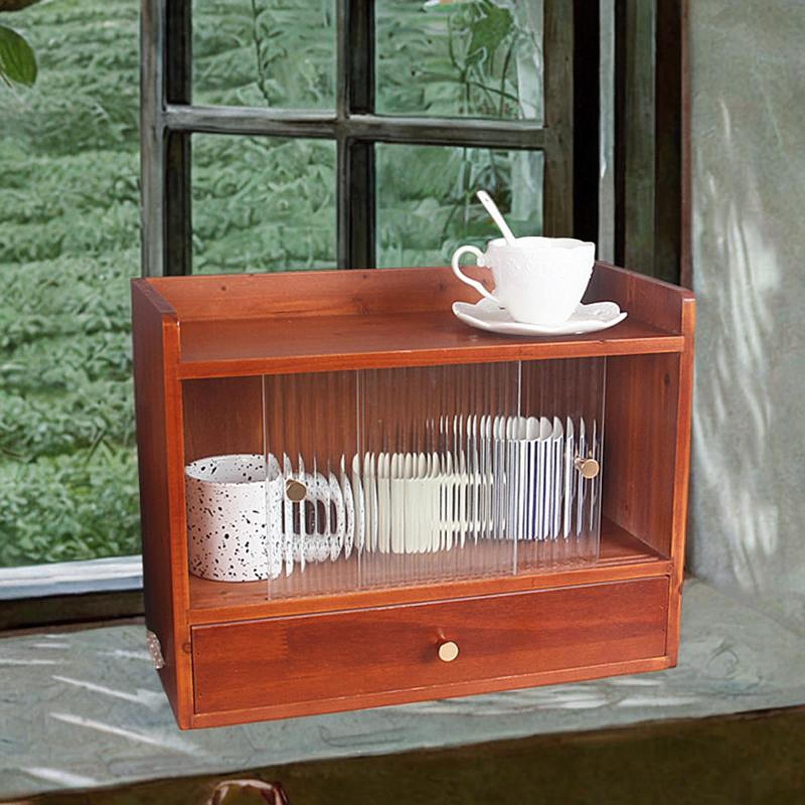 Fancyes Vintage Desk Organizer Storage Cabinet with Glass Door and ...