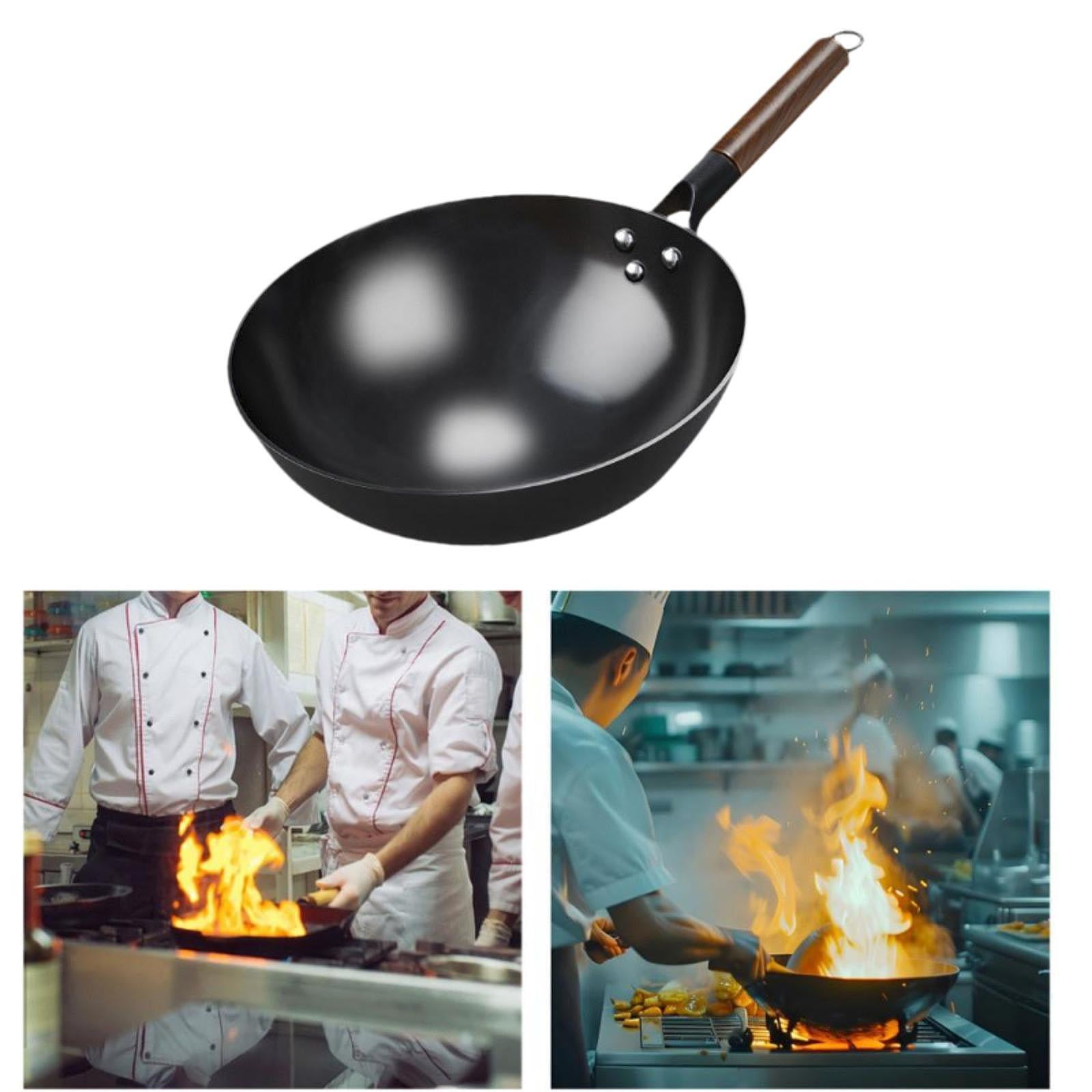 Fancyes Wok Pan Chinese Wok with Wooden Handle Traditional Boiling ...