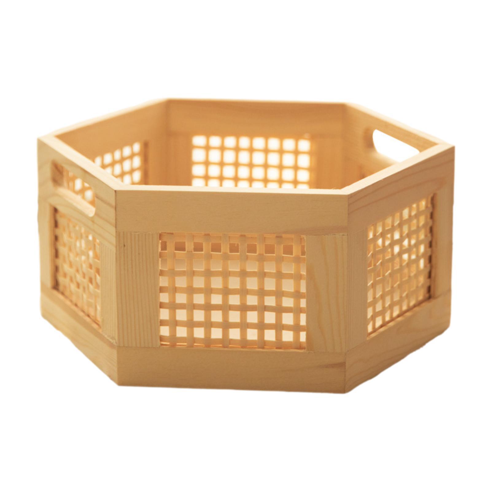 Fancyes Wood Storage Basket Storage Box Hexagonal Desktop Storage ...