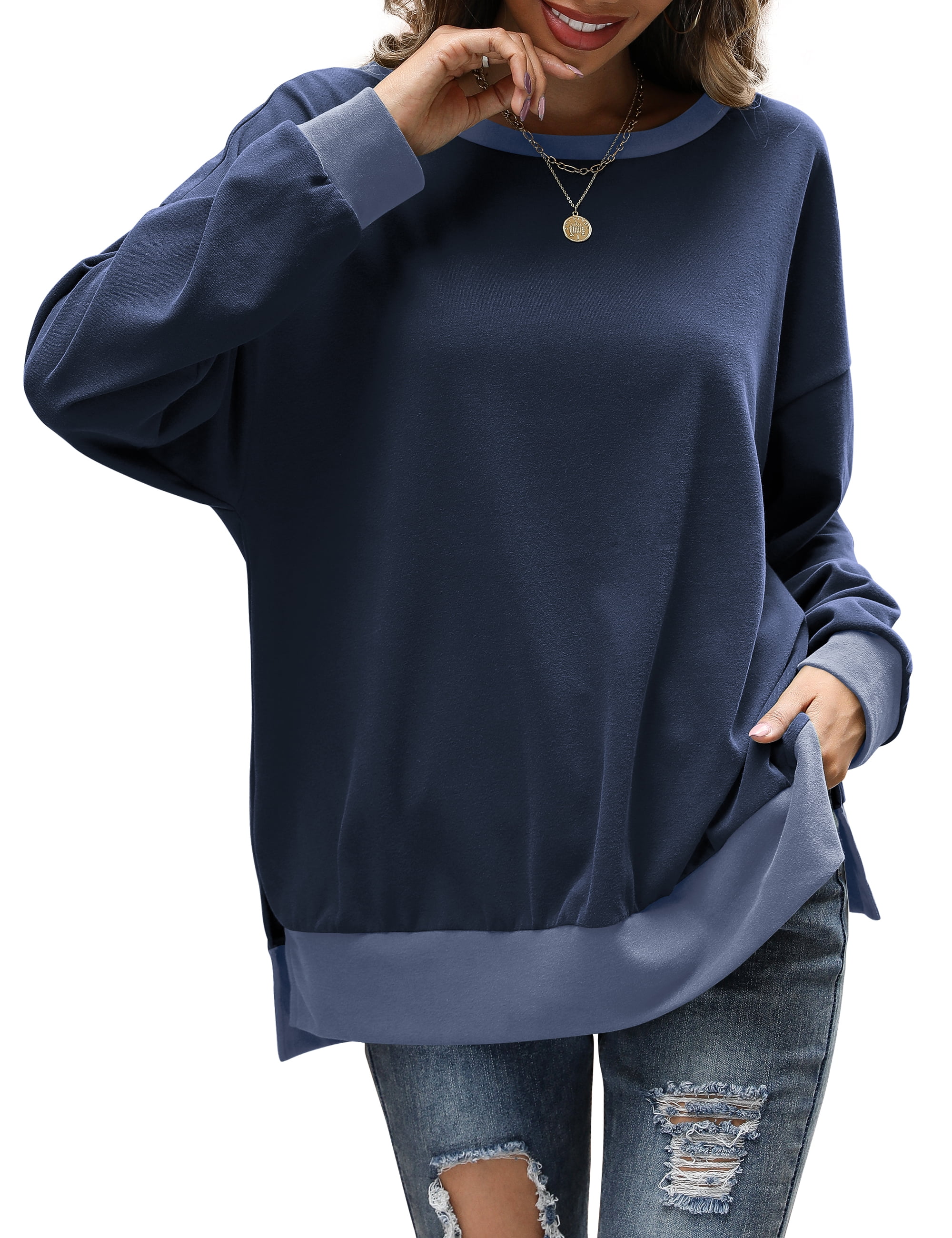 Fancyglim Color Block Sweatshirts for Women Crew Neck Long Sleeve ...