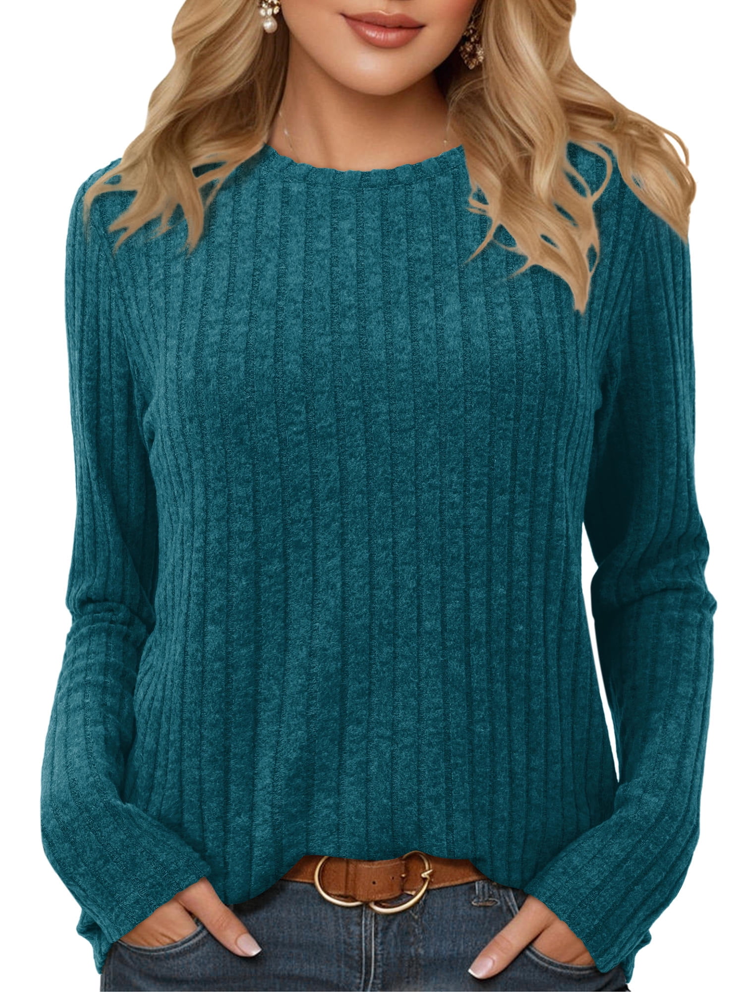 Fancyglim Sweaters for Women Plus Size Long Sleeve Shirts Crew Neck ...