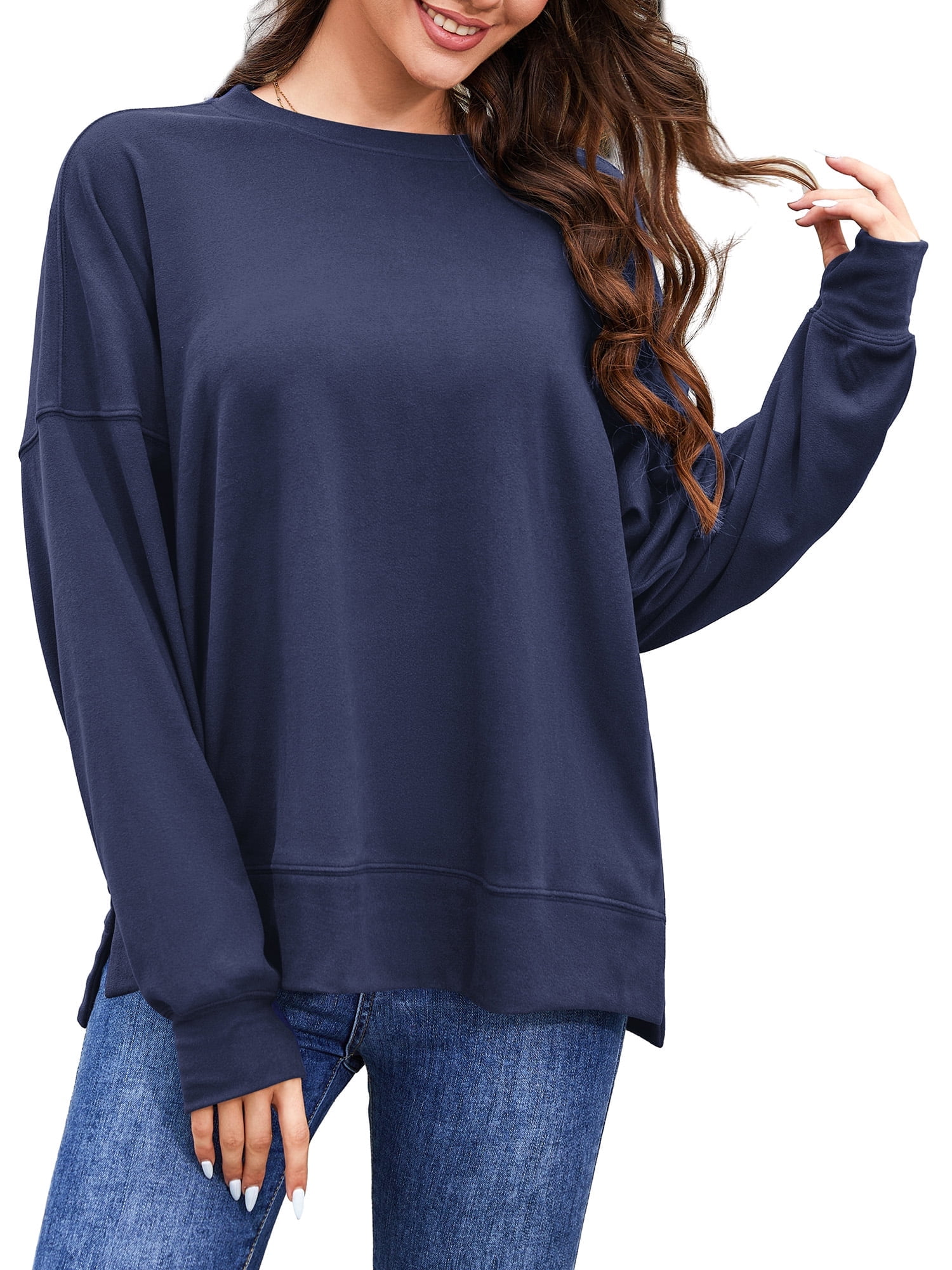 Fancyglim Sweatshirts for Women Plus Size Crew Neck Tunic Tops Long ...