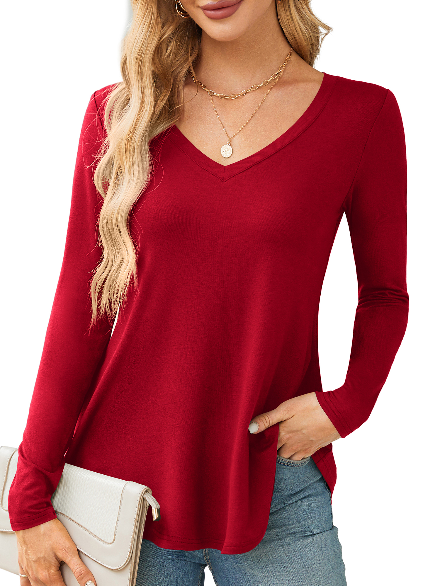 Fancyglim Tunic Tops for Women Casual V Neck Shirts Aline Blouse ...