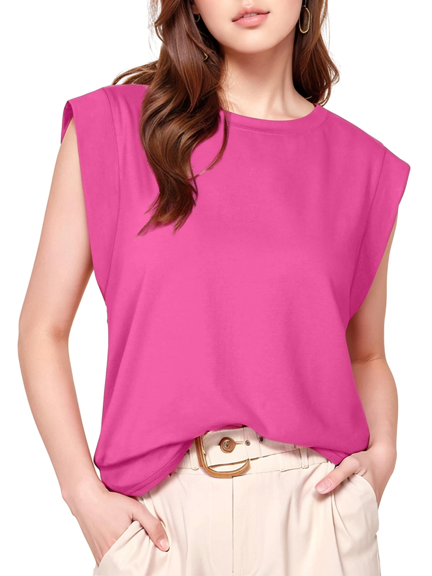 Fancyglim Women Cap Sleeve Tank Tops Loose Fit Crew Neck Summer Basic ...