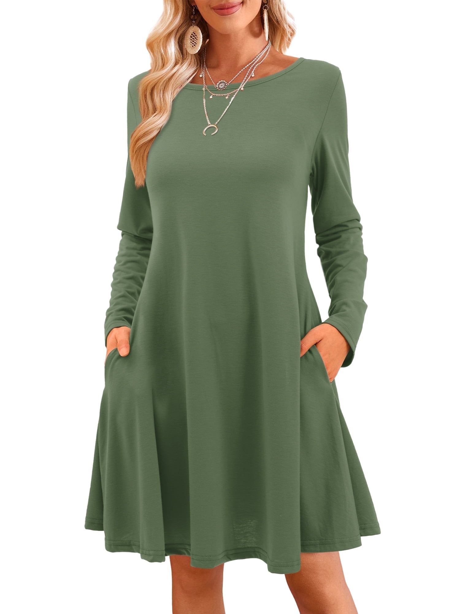 Fancyglim Women Plus Size Long Sleeve Dresses Loose Fit Casual Swing ...