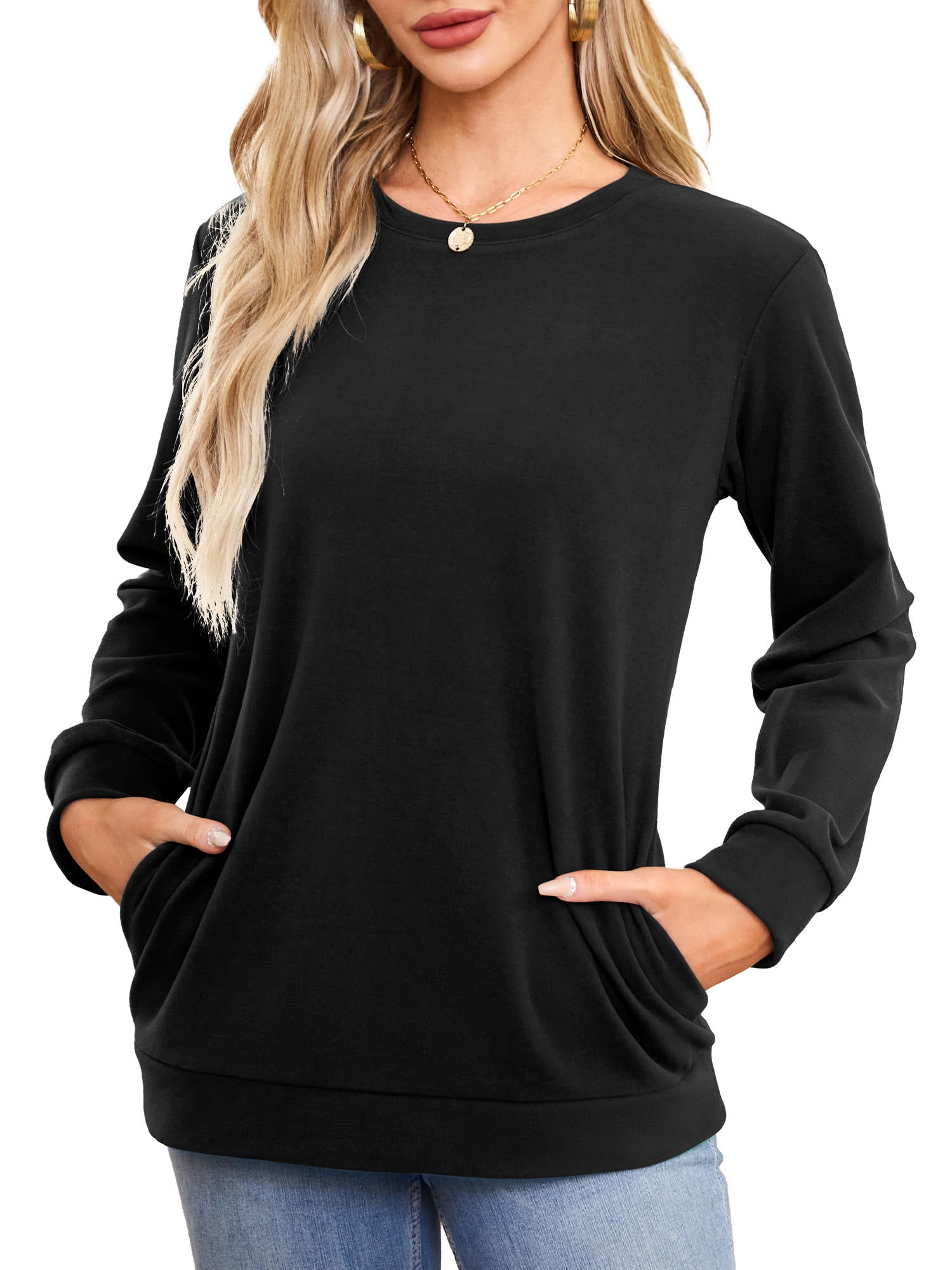 Fancyglim Women Sweatshirts Crew Neck Long Sleeve Tunic Tops Casual ...