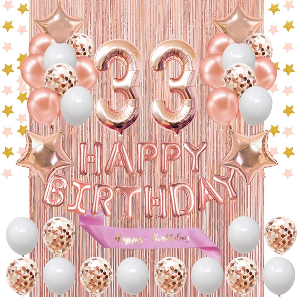 Fancypartyshop 33rd Birthday Decorations - Rose AFN1Gold Happy Birthday ...