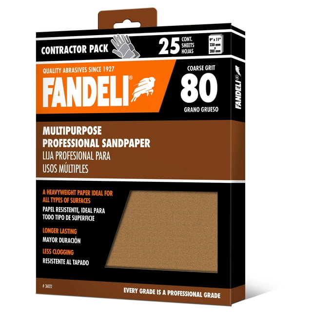 Fandeli 36022 080 Grit Sandpaper Sheets, 9x11, Multipurpose for Wood ...