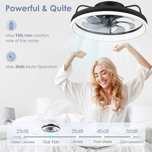 Fandelier Ceiling Fan With Light,19 In Flush Mount Bladeless Enclosed ...