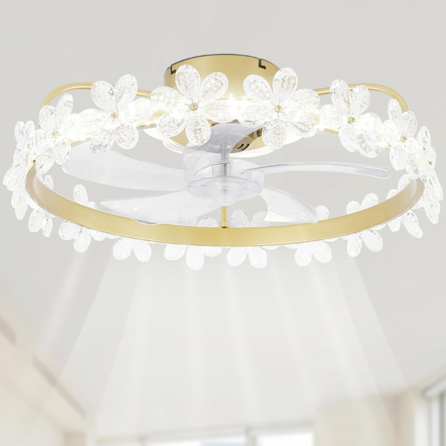 Fandelier Ceiling Fan with Light,Dimmable LED,6 Speeds,22'' Gold ...