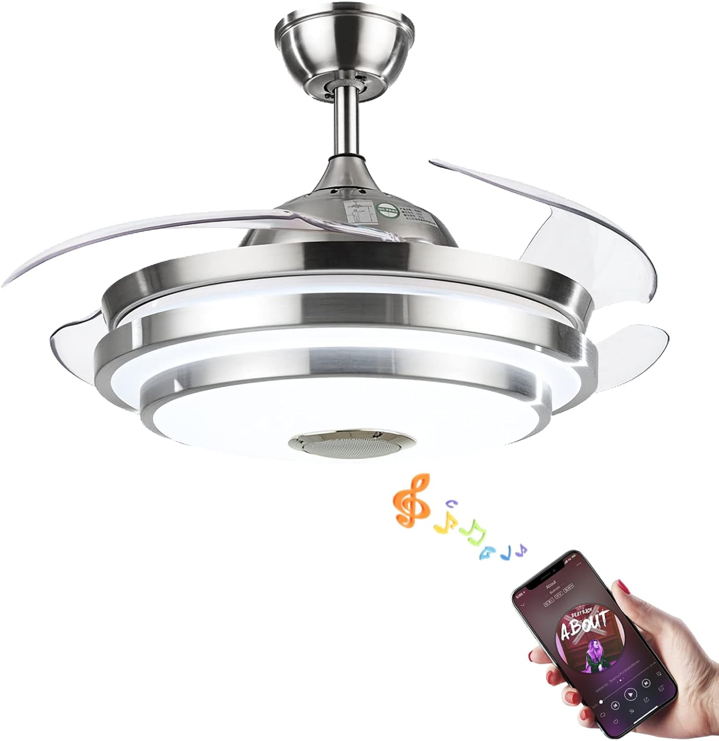 Fandian 42'' Modern Retractable Ceiling Fans with Light Bluetooth ...