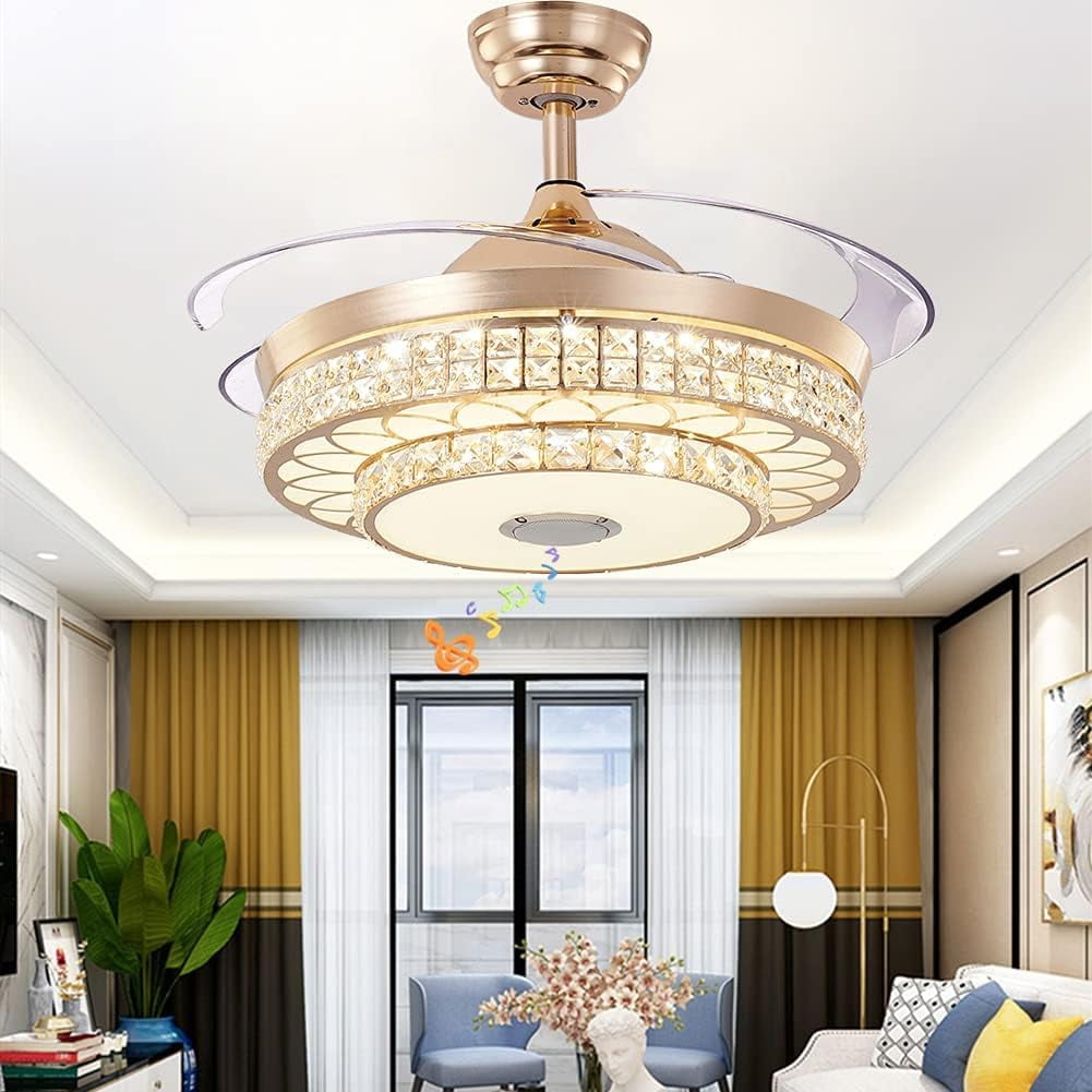 Fandian 42" Modern Smart Crystal Ceiling Fans with Lights and Remote Control, Retractable ...