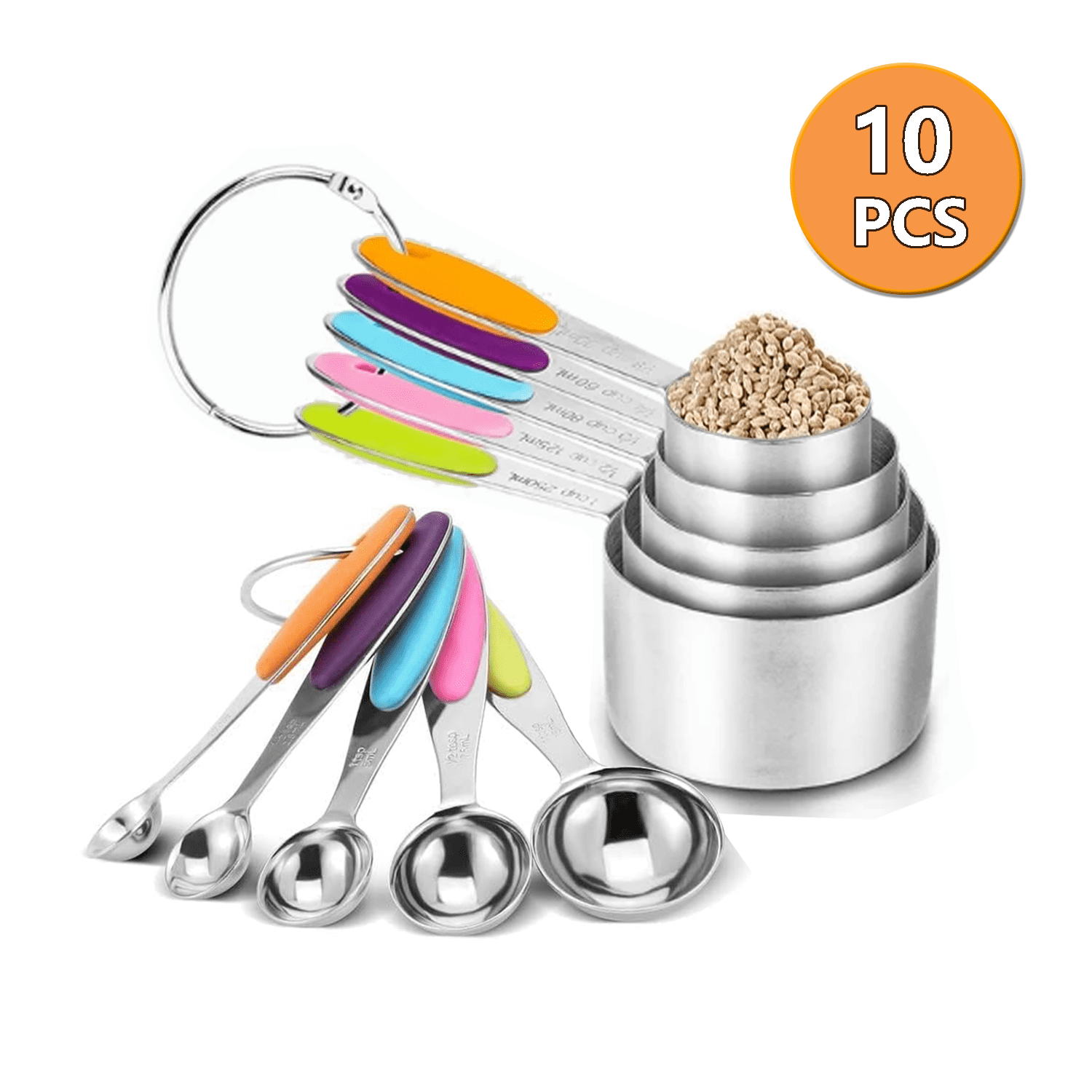 Fandina 10 PCS Stainless Steel Measuring Cups and Spoons Set, Stackable ...