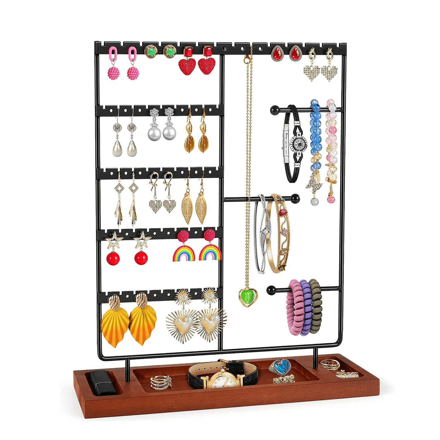 Fandina Jewelry Organizer Earring Holder with Wooden Base, 44 Holes 3 ...