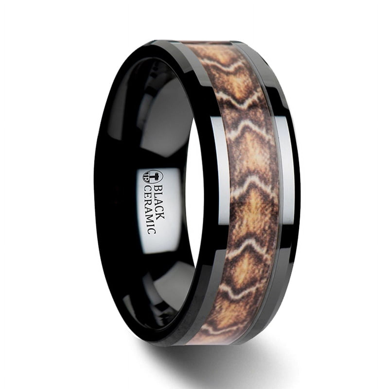 Fang Black Ceramic Wedding Ring With Boa Snake Skin Design Inlay ...