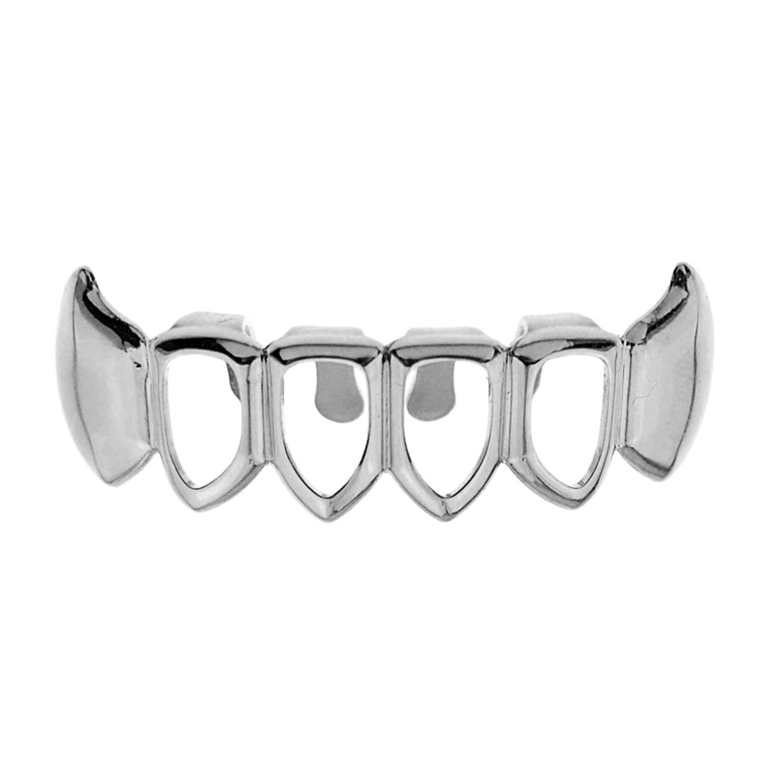 Fang Grillz 4 Four Open Face Teeth Silver Tone Lower Bottom Row Vampire ...