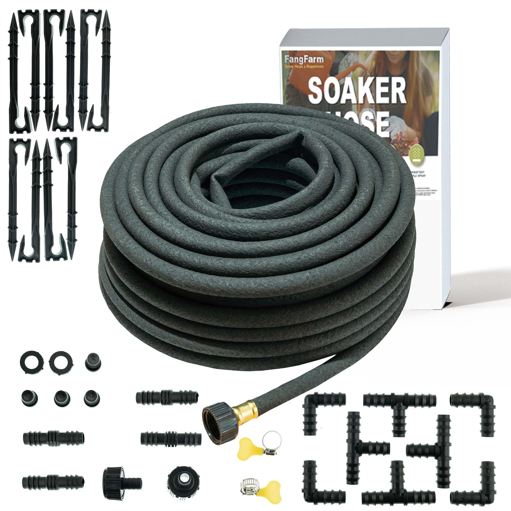 FangFarm 100FT Soaker Hose for Garden - 1/2" Diameter Heavy Duty Rubber ...