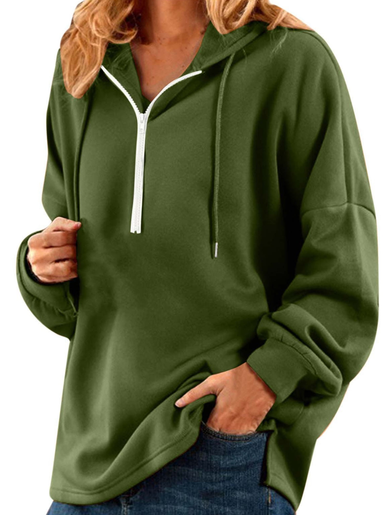 Fangasis Ladies Pullover Long Sleeve Hooded Sweatshirts Solid Color ...