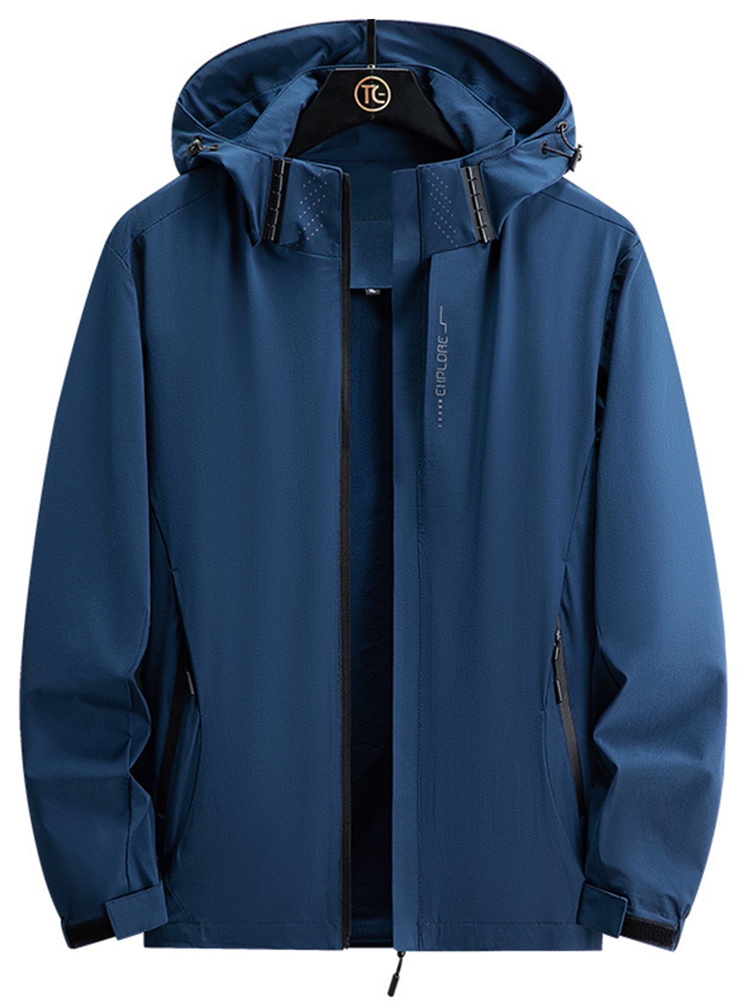 Fangasis Men Rain Jacket Long Sleeve Raincoat Zip Up Outwear Mens ...