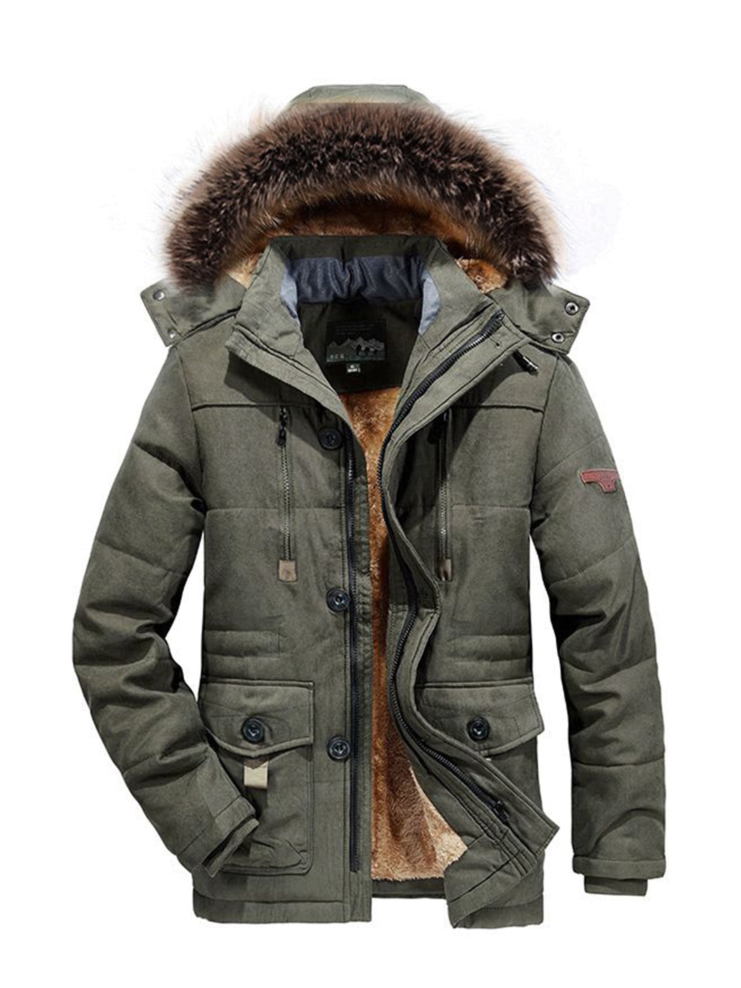 Fangasis Mens Thicken Jacket Zipper Winter Warm Coat Fleece Lined ...