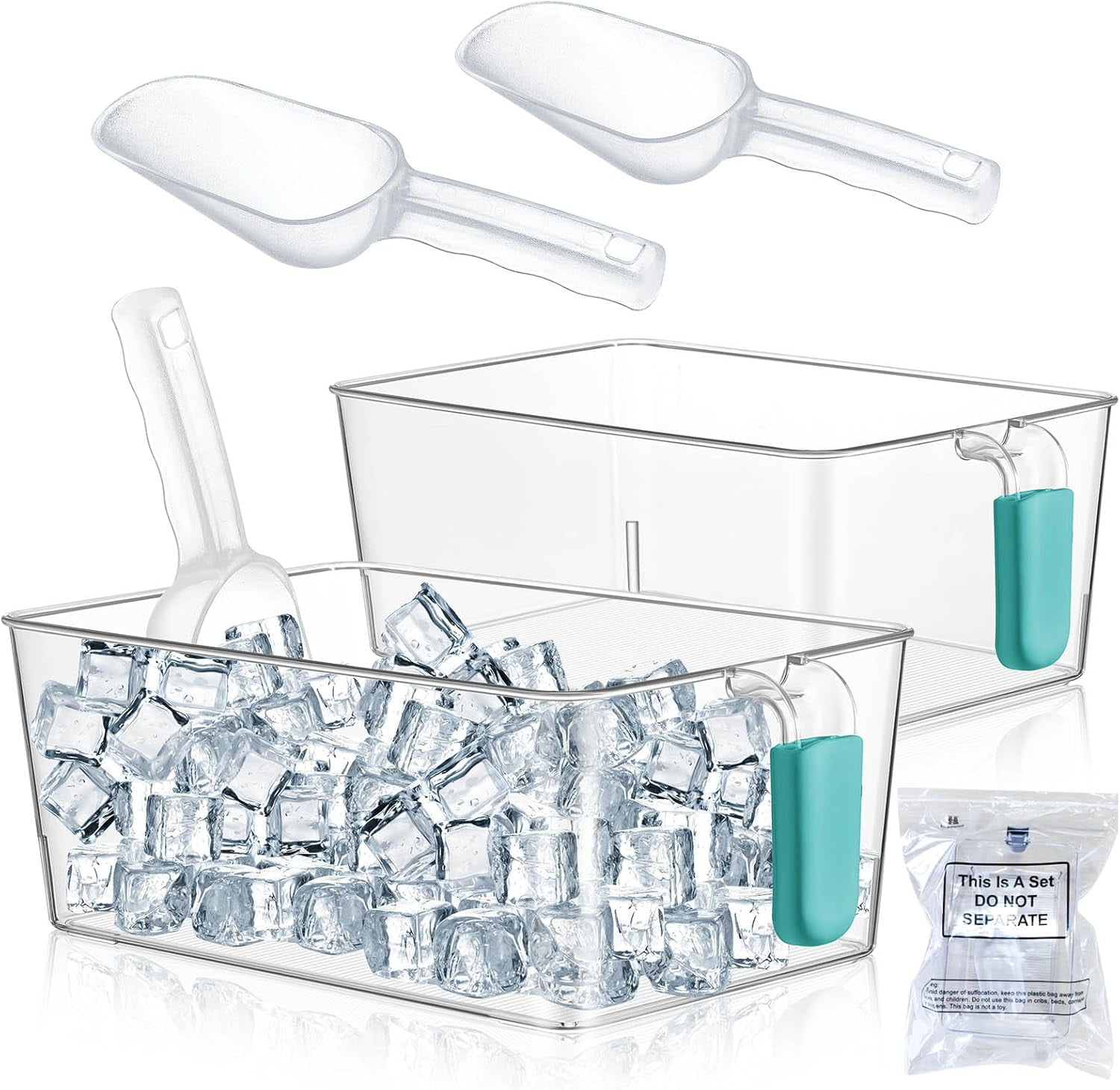 Fangbe 2 Set Ice Bin and Flexible Scoop Set Plastic Freezer Ice Bin ...